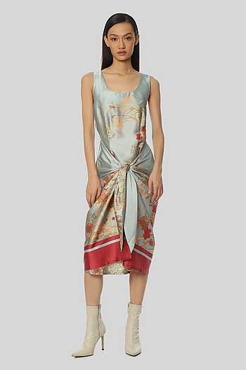 Buy Satya Paul Grey Satin Tropics Dress Online | Aza Fashions