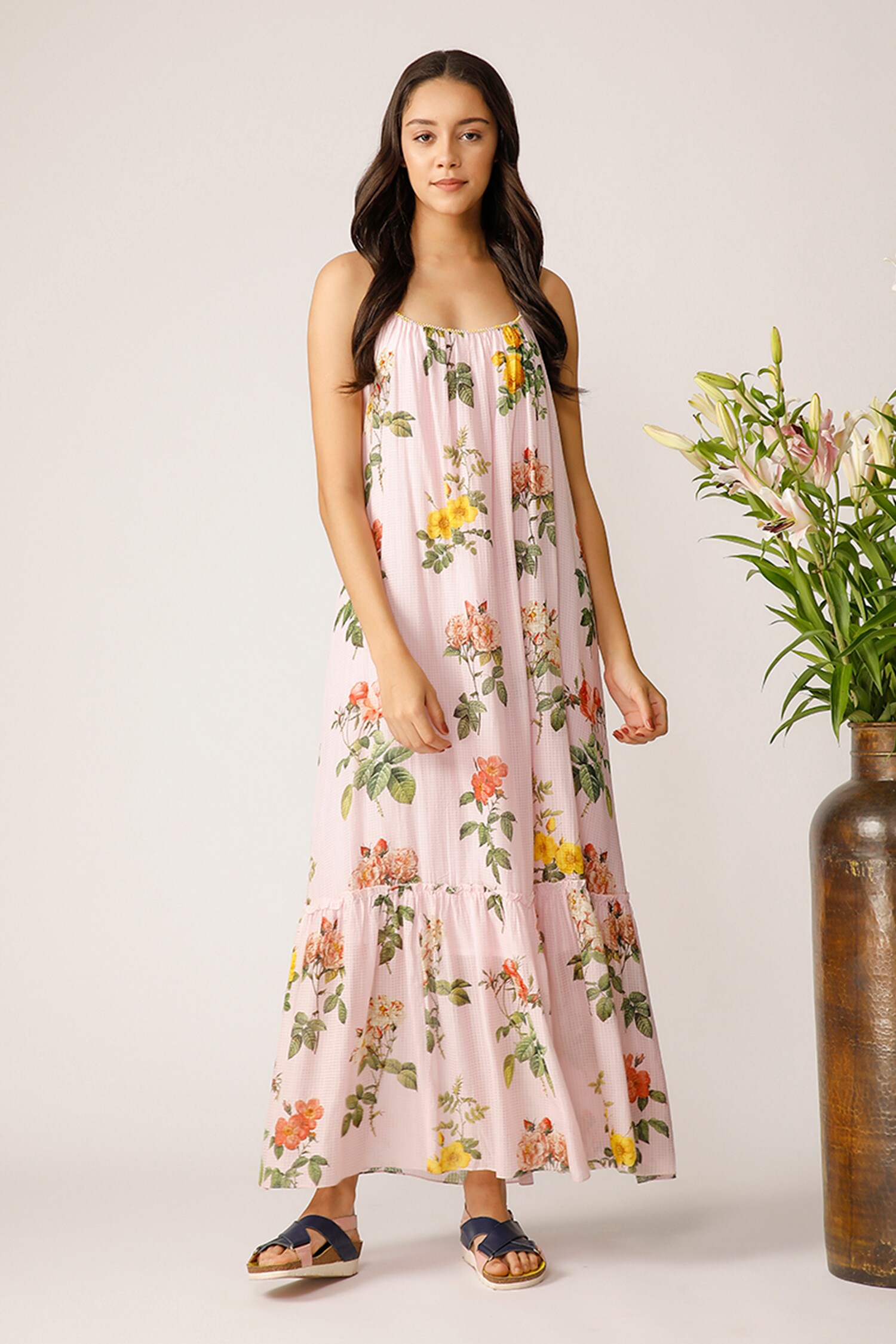 Buy Payal Pratap Pink Cotton Viscose Printed Maxi Dress Online | Aza ...