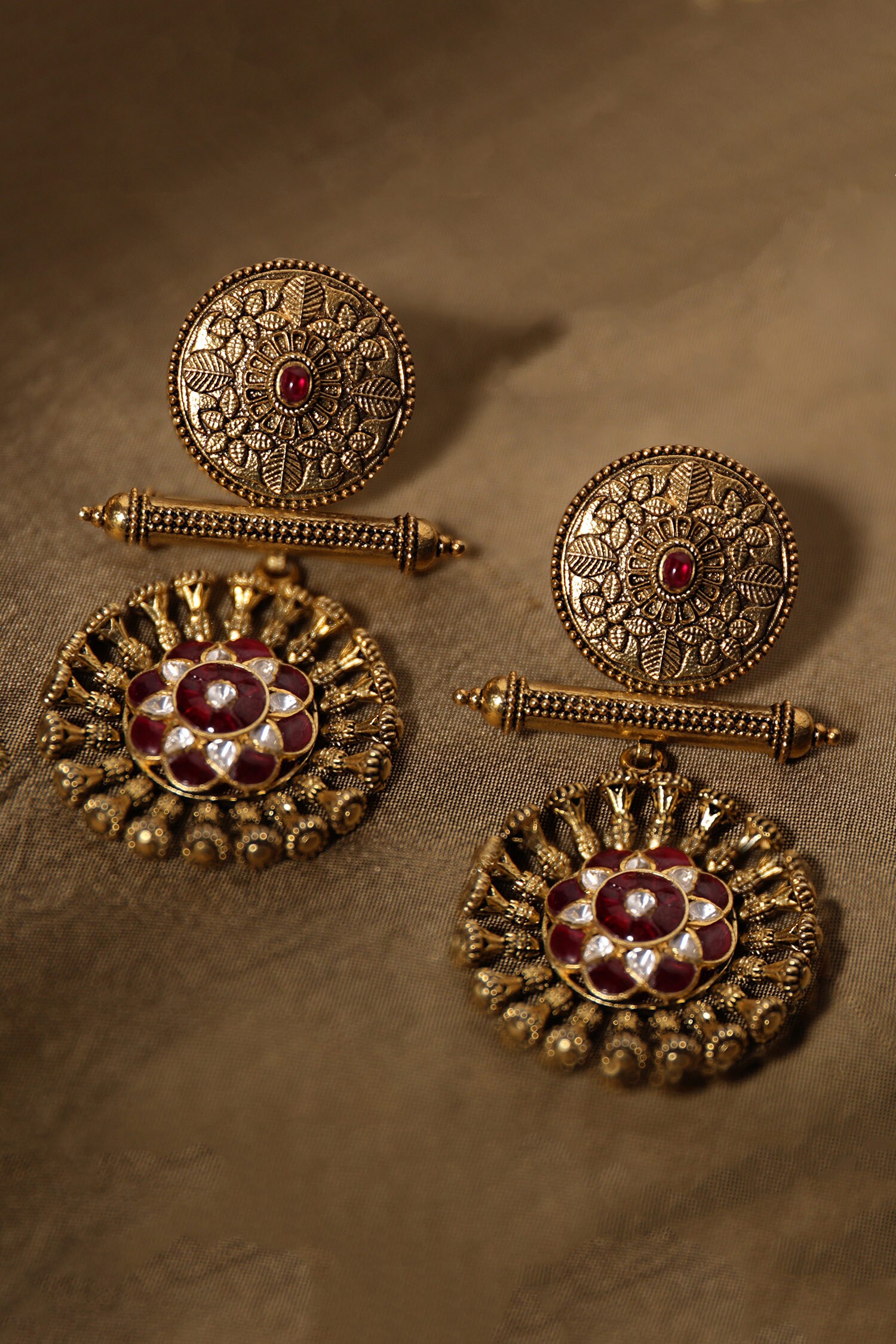 Buy Kaari Polki Tiered Circular Danglers Online | Aza Fashions
