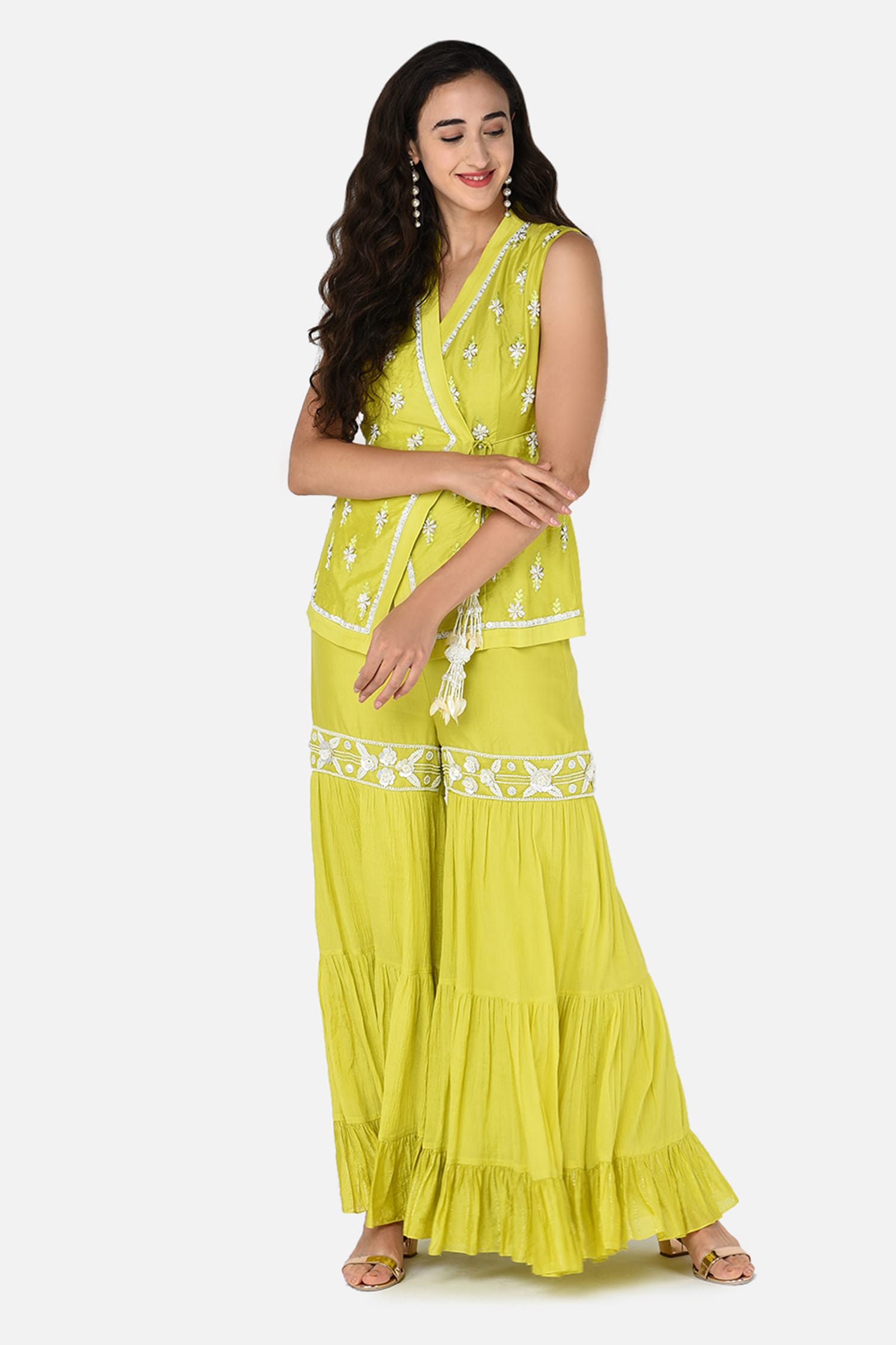 Buy Keith Gomes Green Chanderi Silk Overlapped Tunic And Palazzo Set ...