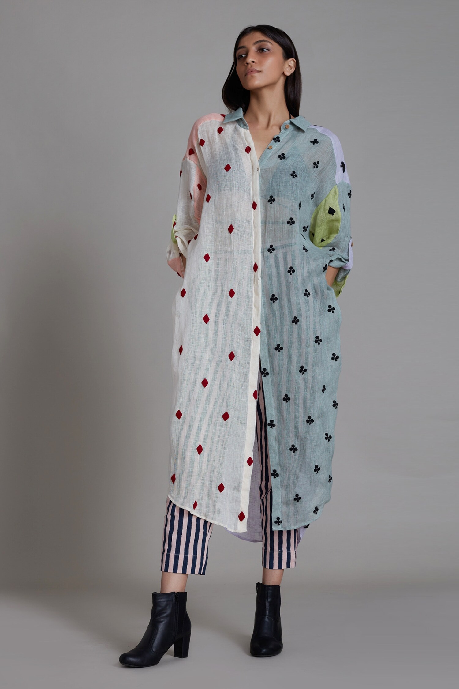 Buy Mati Multi Color Pure Linen Button Down Tunic And Pant Set Online ...