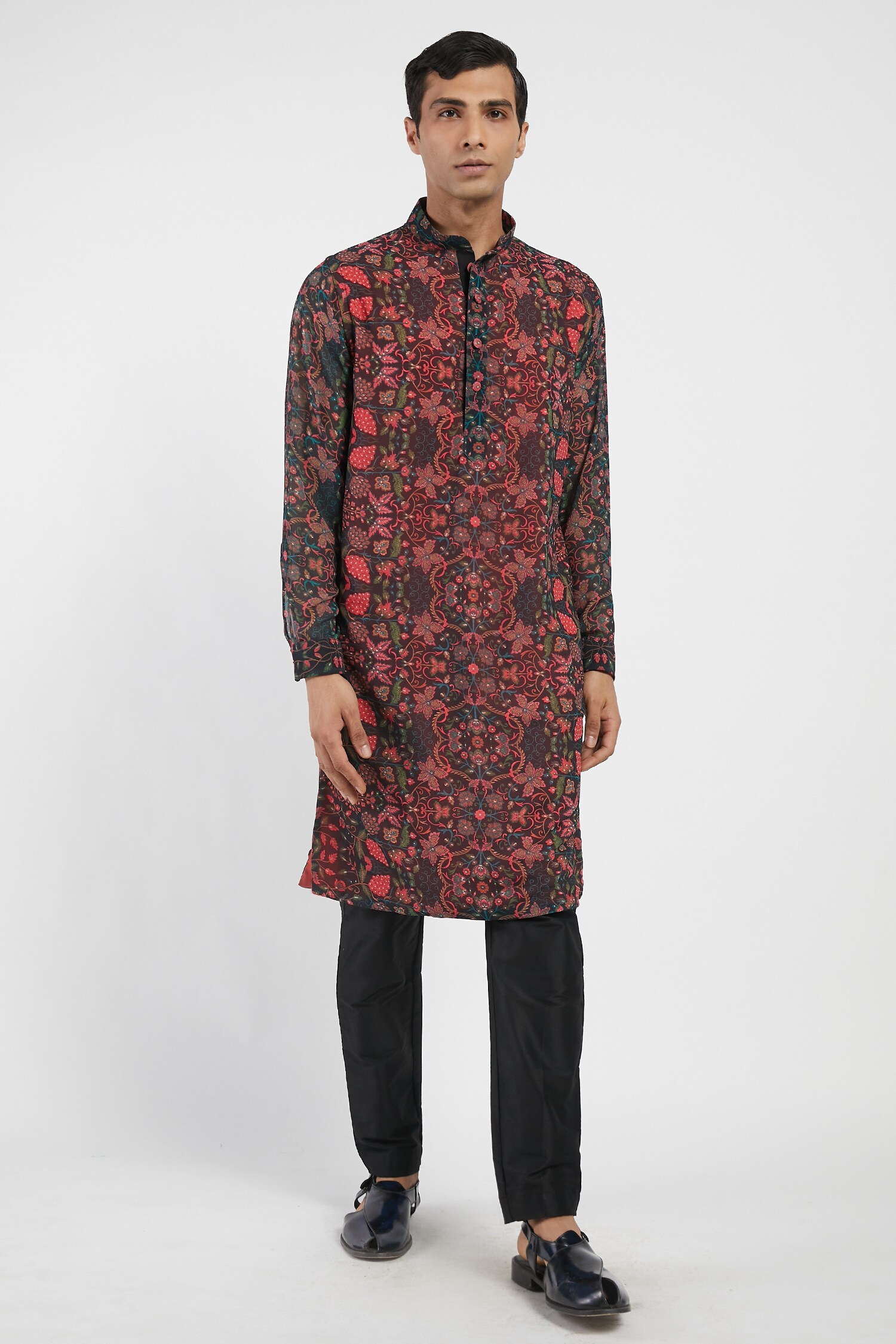 Buy Rabani & Rakha Black Floral Print Kurta Set Online | Aza Fashions