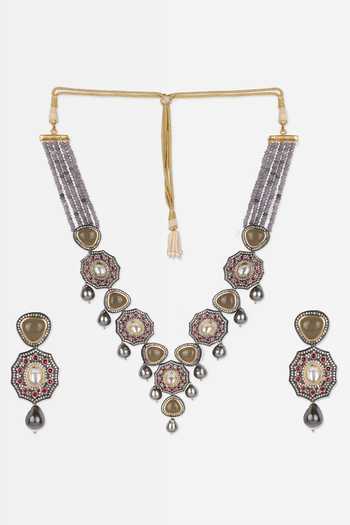 Buy Lotus Sutra Encrusted Stone Embellished Necklace Jewellery Set ...