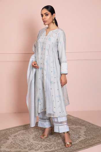 Buy Ruh Clothing Blue Cotton Silk Mulmul Chikankari Kurta Set Online ...