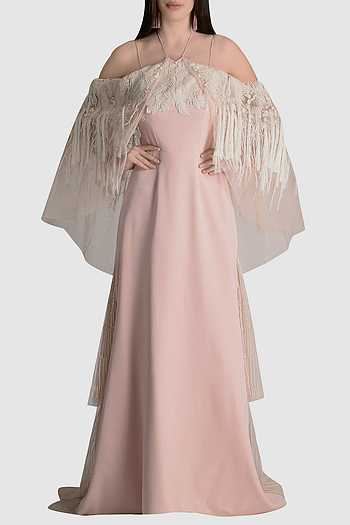 Buy Not So Serious By Pallavi Mohan Pink A-line Gown With Bugle Beads ...