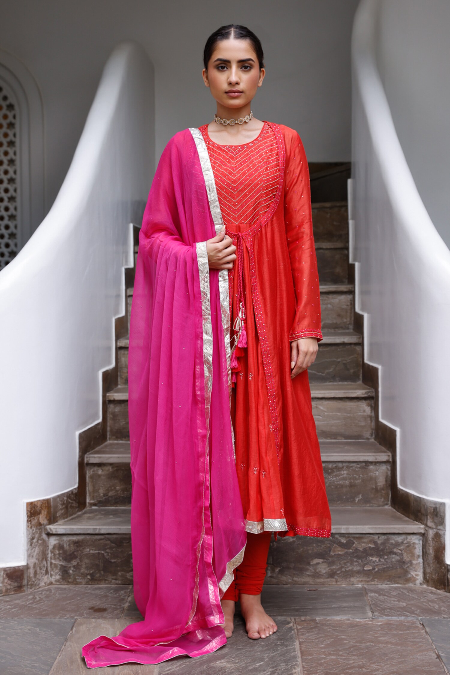 Buy Nimbus Chanderi Embroidered Angarkha And Anarkali Set Online | Aza ...