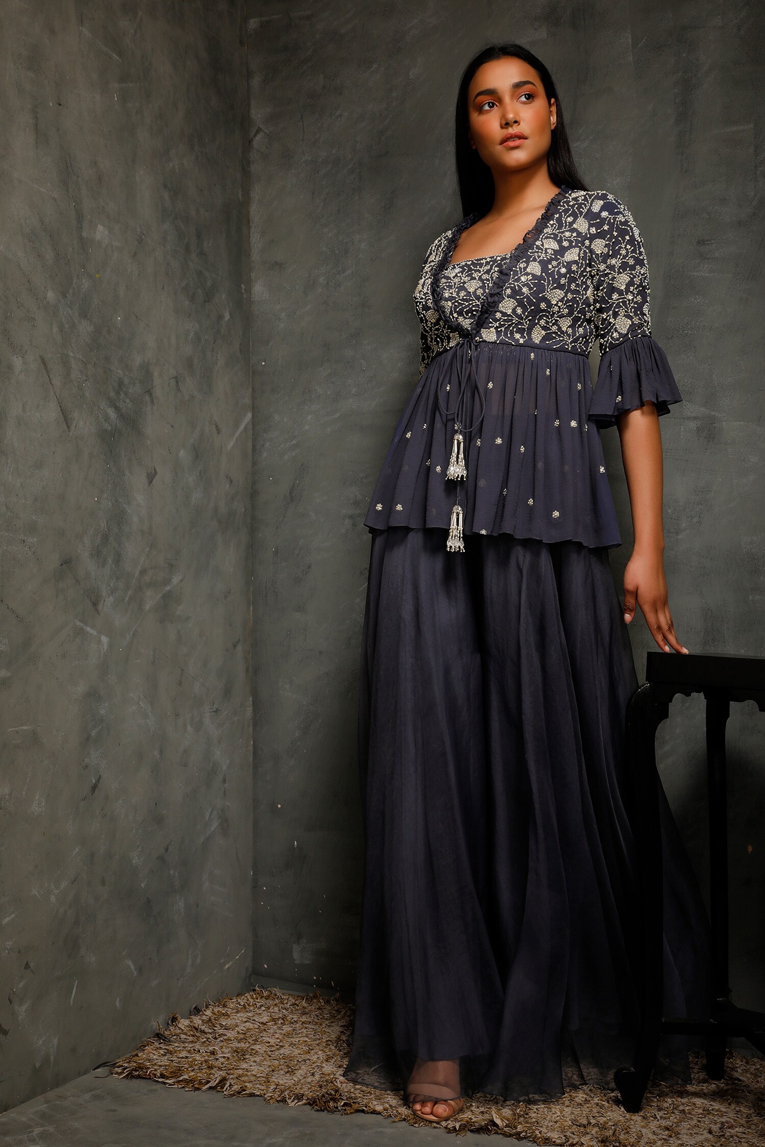 Buy Seema Thukral Blue Embroidered Jacket And Pant Set Online | Aza ...