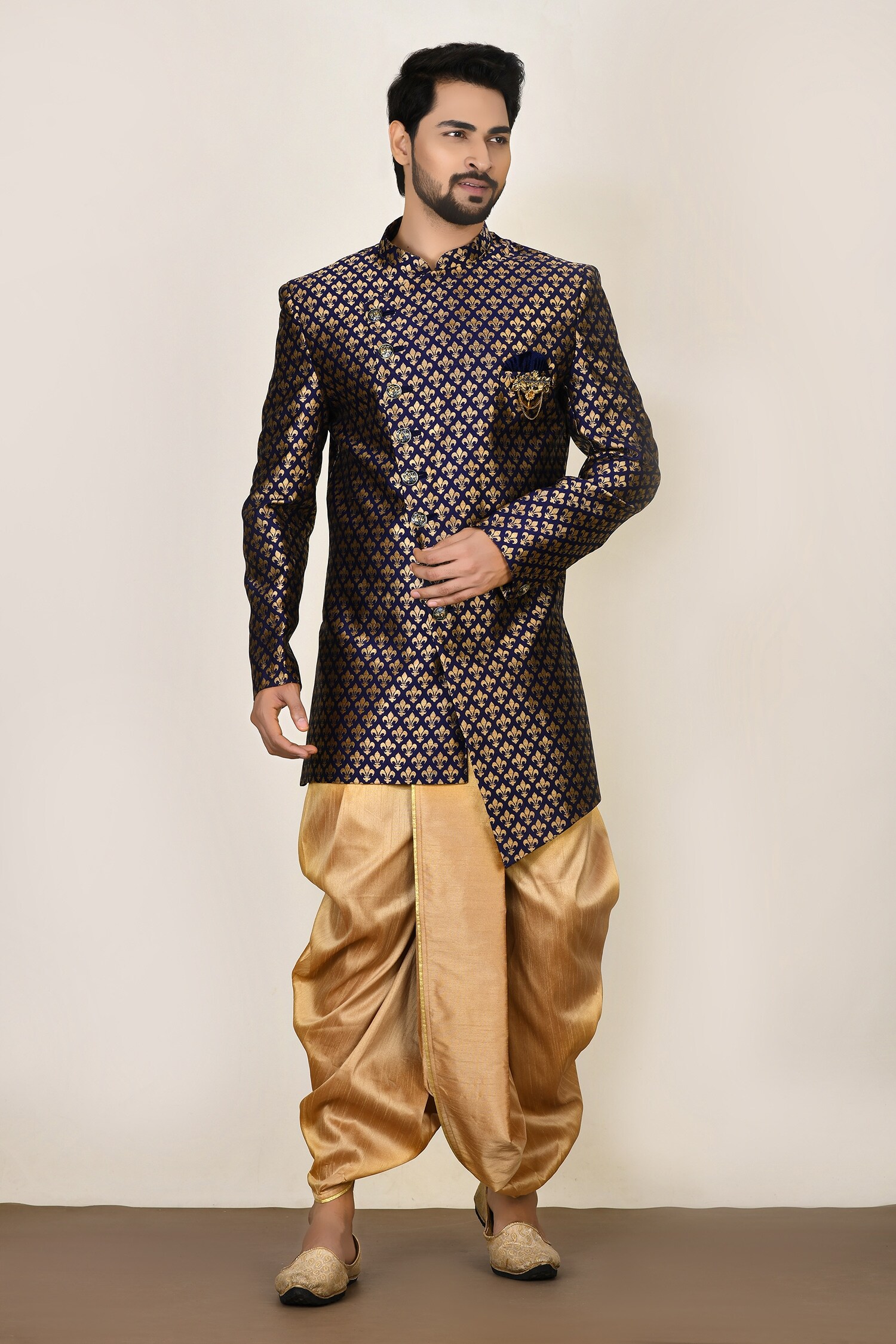 Buy Samyukta Singhania Blue Floral Woven Sherwani And Dhoti Pant Set ...