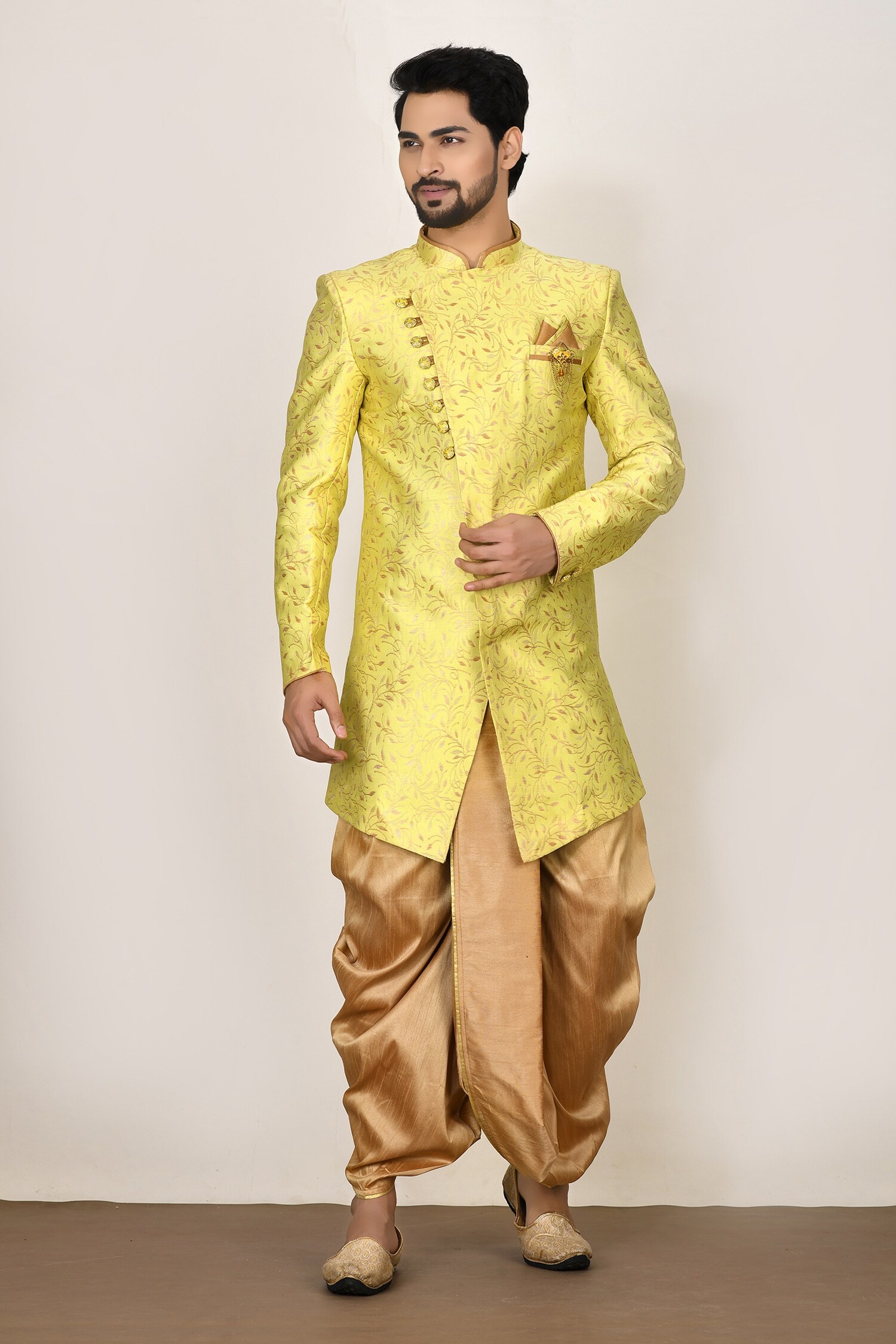 Buy Samyukta Singhania Green Sherwani Floral Woven Dhoti Pant Set ...