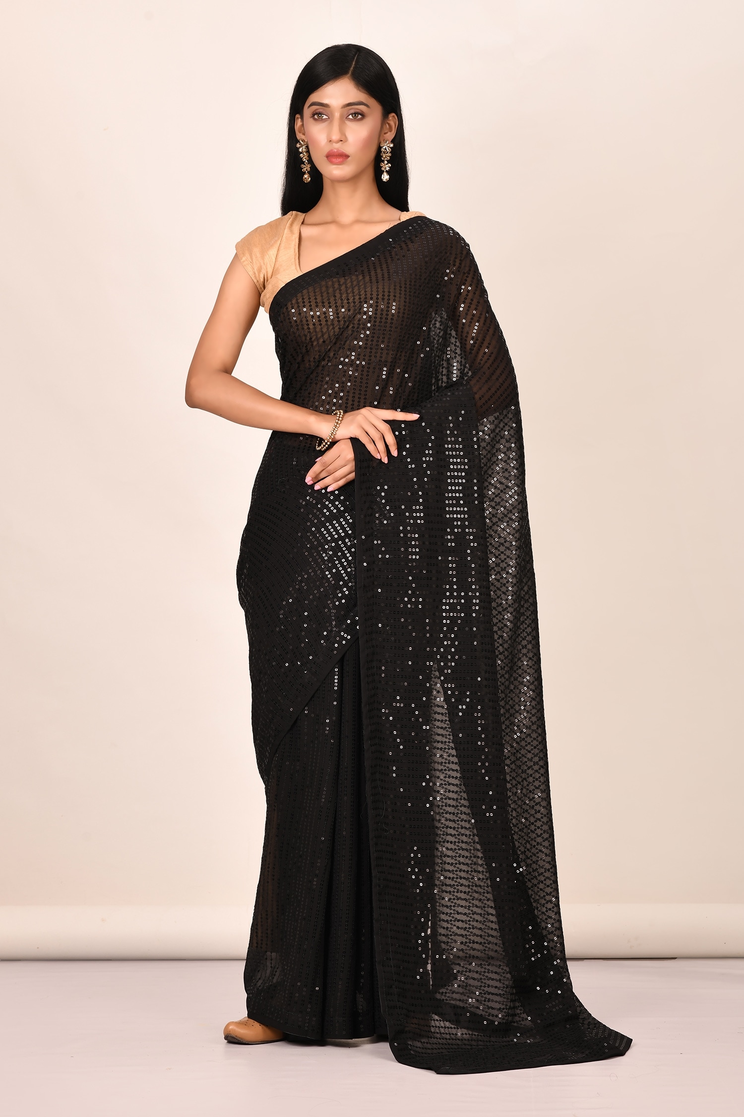 Buy Samyukta Singhania Black Sequin Work Saree Online | Aza Fashions