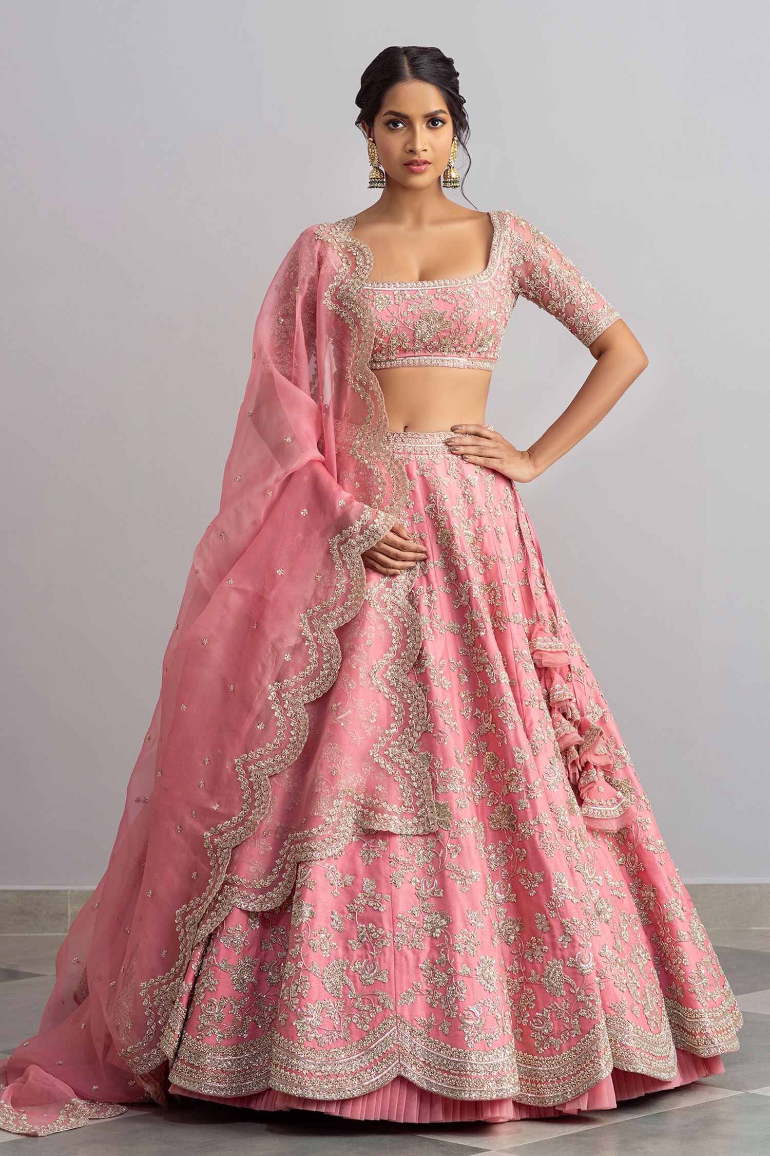 Buy Anushree Reddy Pink Noor Organza Lehenga Set Online | Aza Fashions