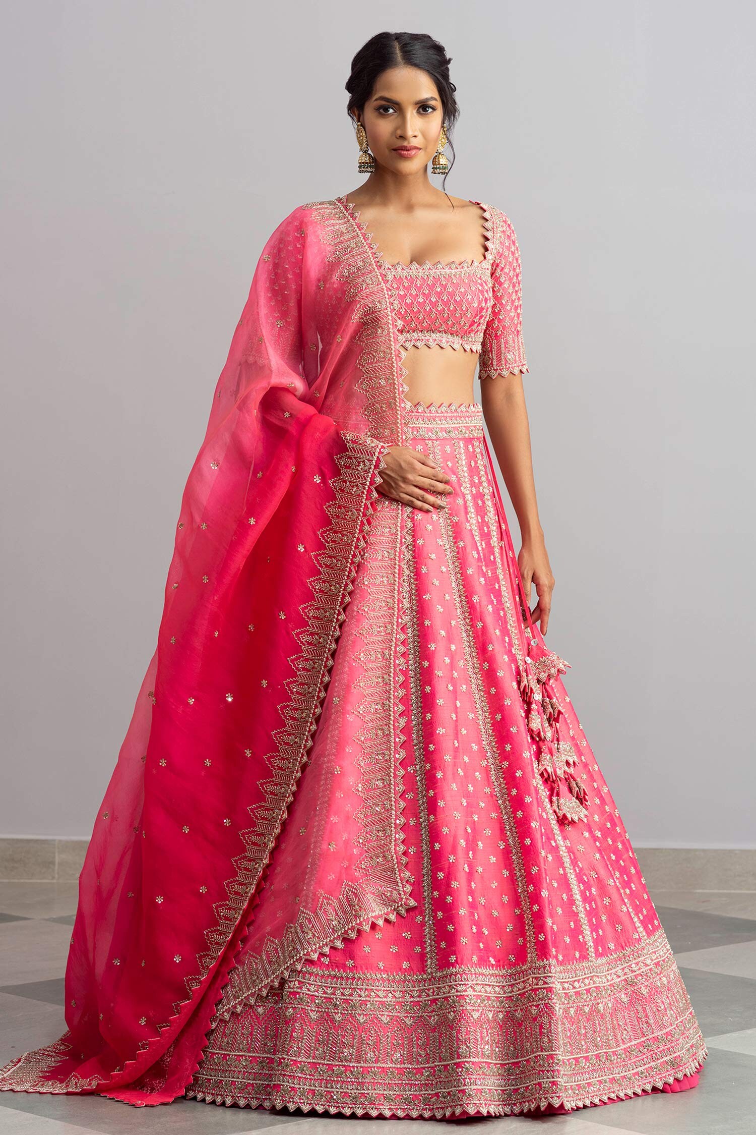 Buy Anushree Reddy Pink Raw Silk Riwaayat Lehenga Set Online | Aza Fashions