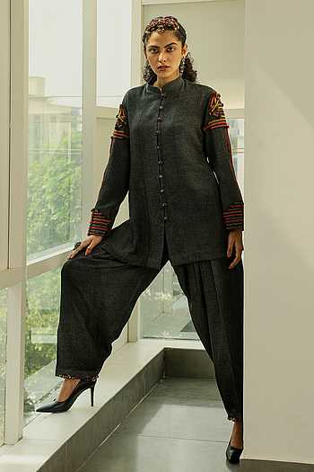 Buy Medha Black Denim Salwar Pants Online | Aza Fashions