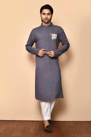Buy Arihant Rai Sinha Grey Ganpati Placement Embroidered Kurta Set ...
