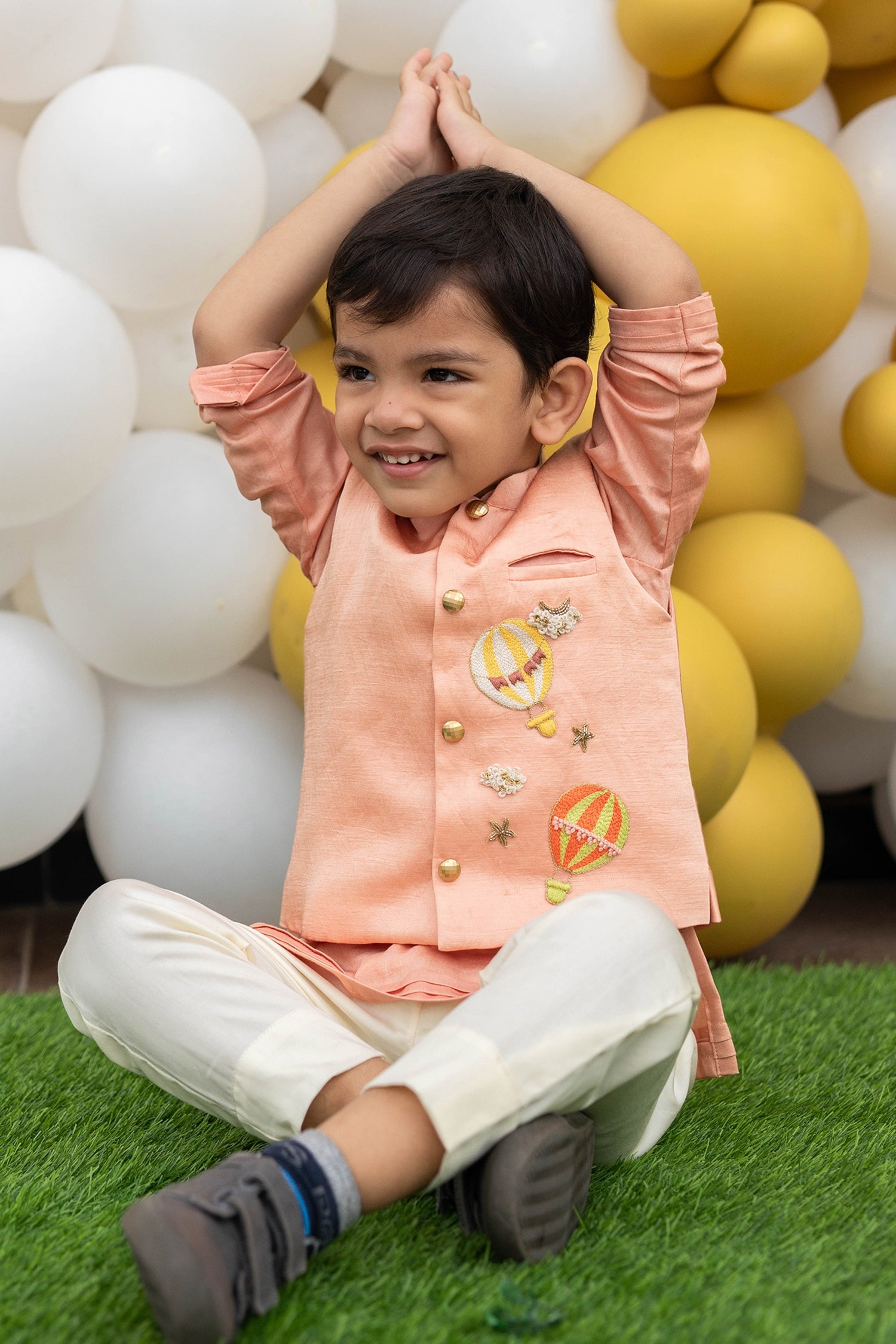 Buy Ba Ba Baby clothing co Pink Hot Air Balloon Bundi And Kurta Set For ...