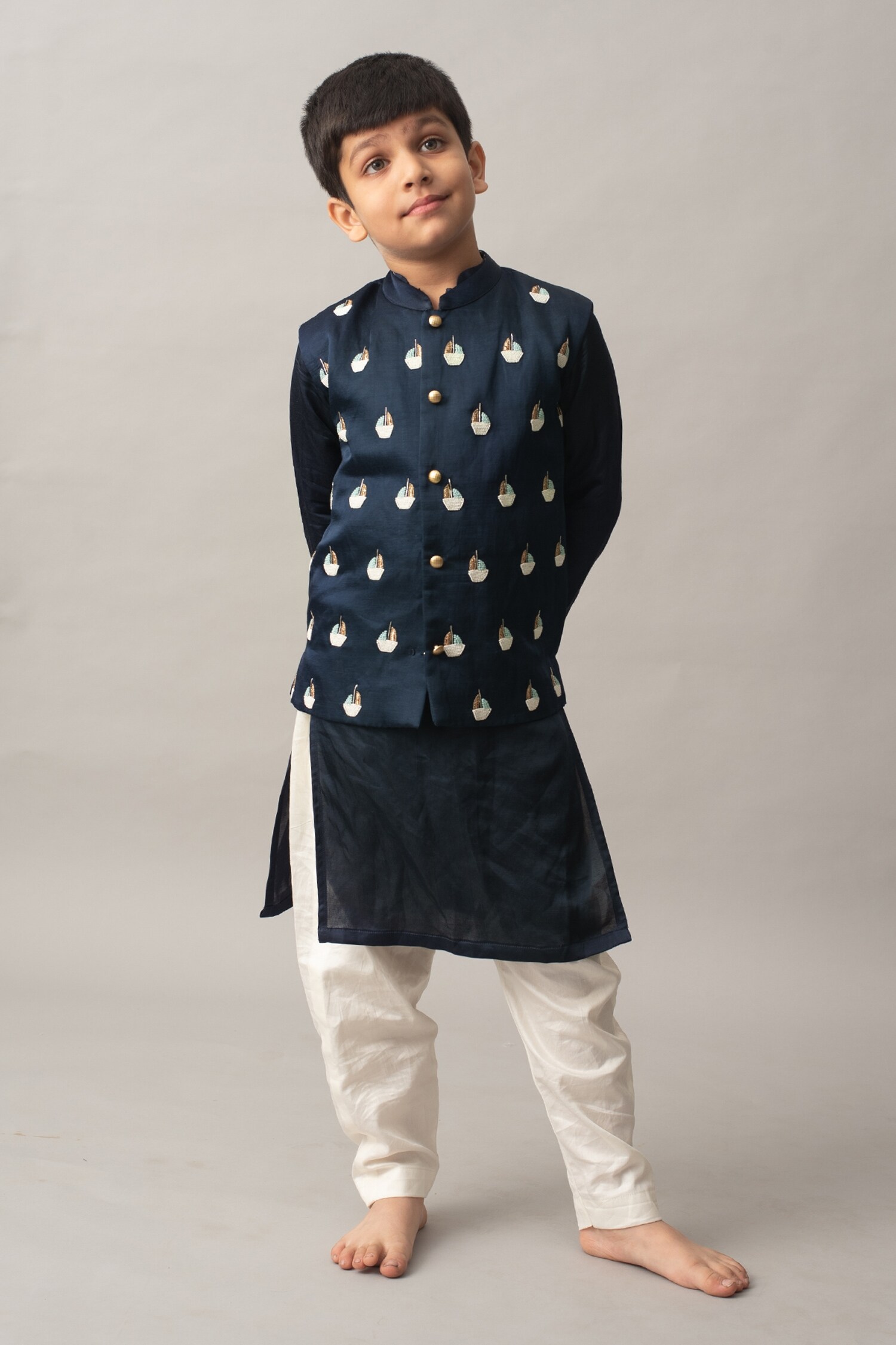 Buy Ba Ba Baby clothing co Blue Row Your Boat Bundi And Kurta Set For ...