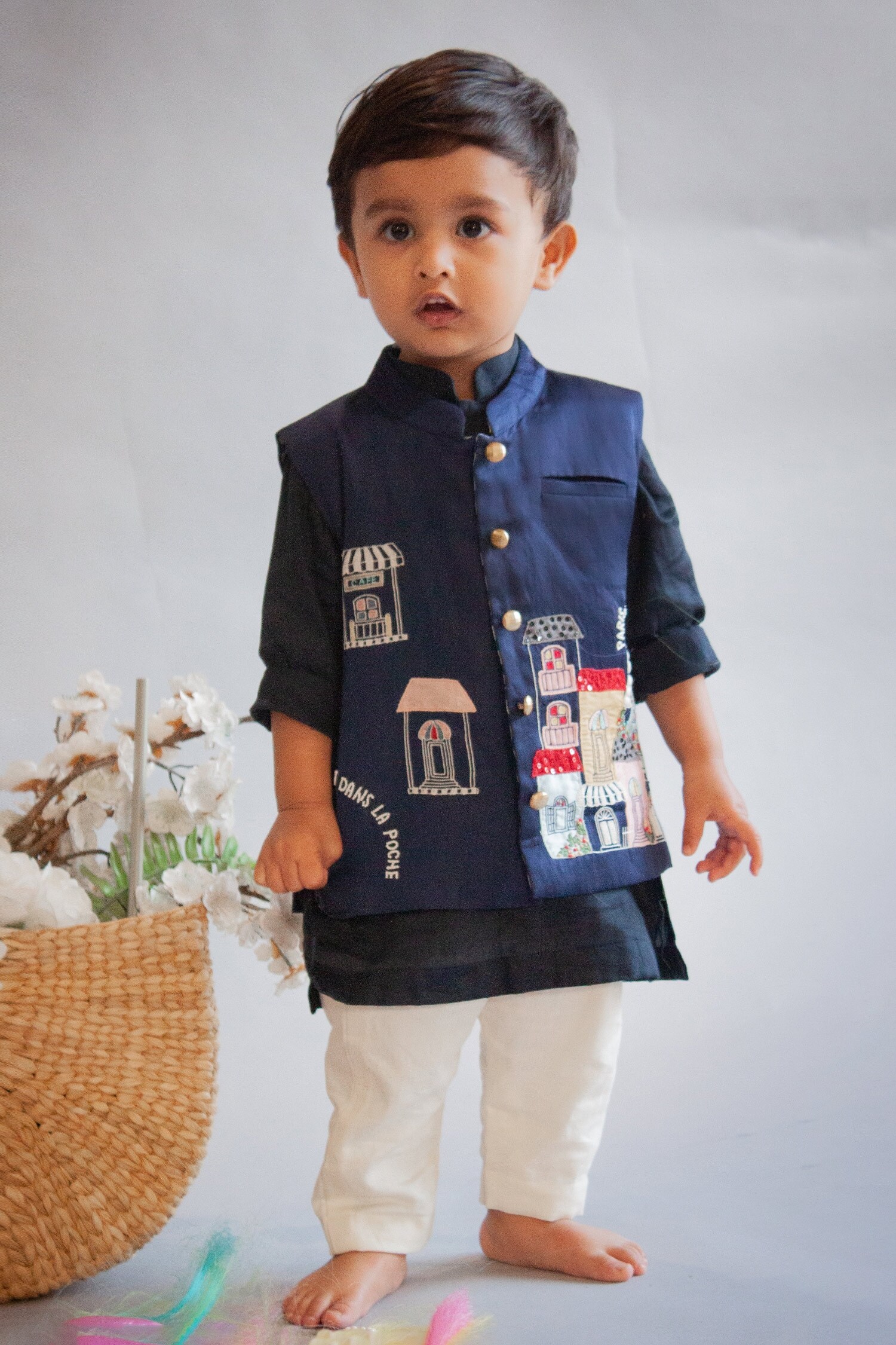 Buy Ba Ba Baby clothing co Blue Paris City Bundi And Kurta Set For Boys ...