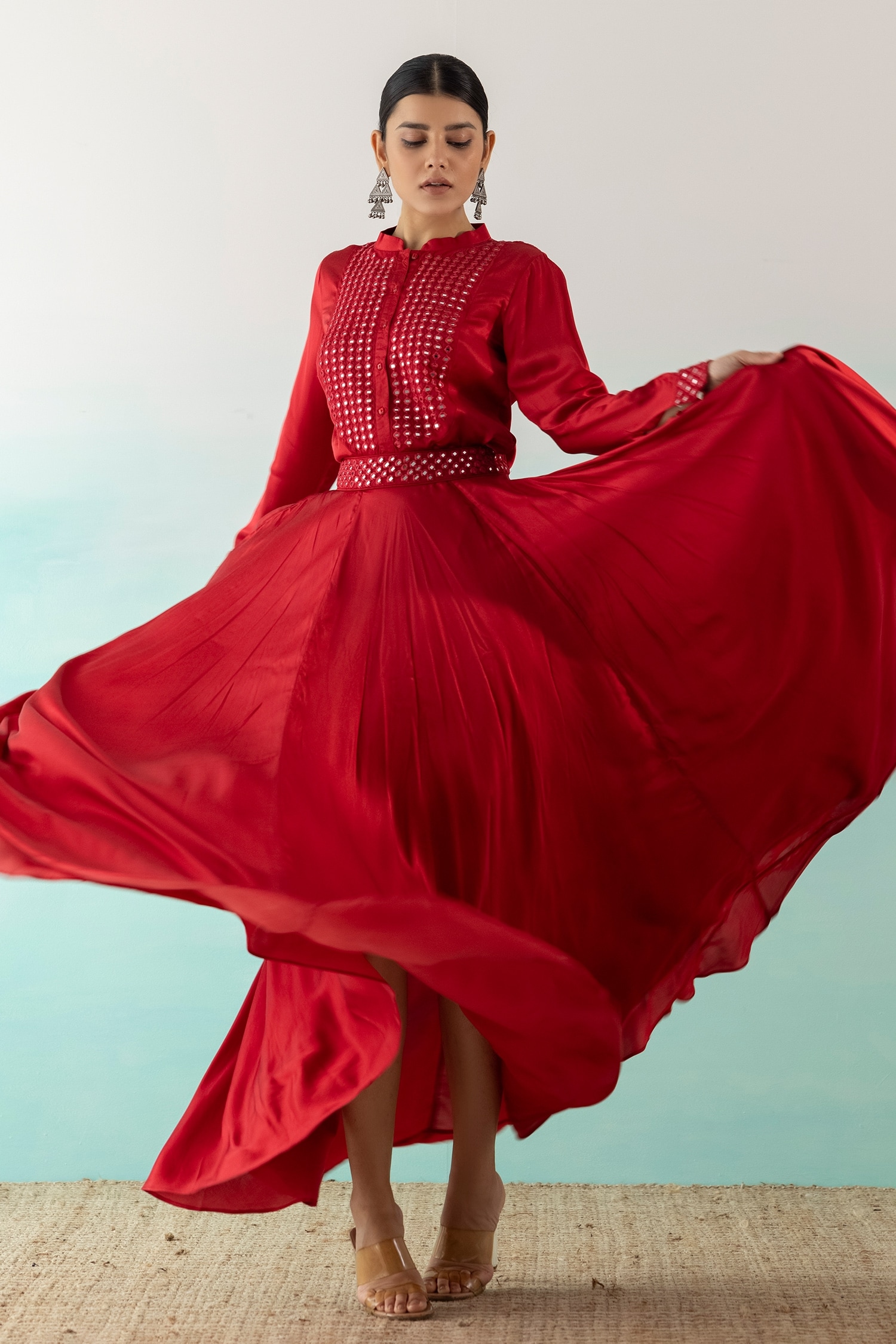 Buy Basanti - Kapde Aur Koffee Red Modal Satin Mirror Work Skirt And ...