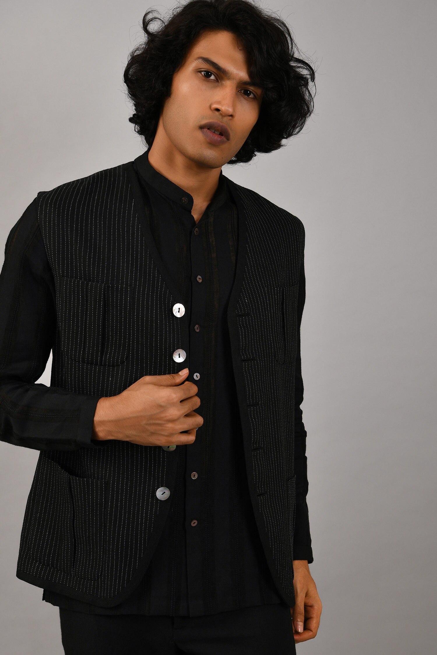 Buy Countrymade Black Linen Nehru Jacket Online | Aza Fashions