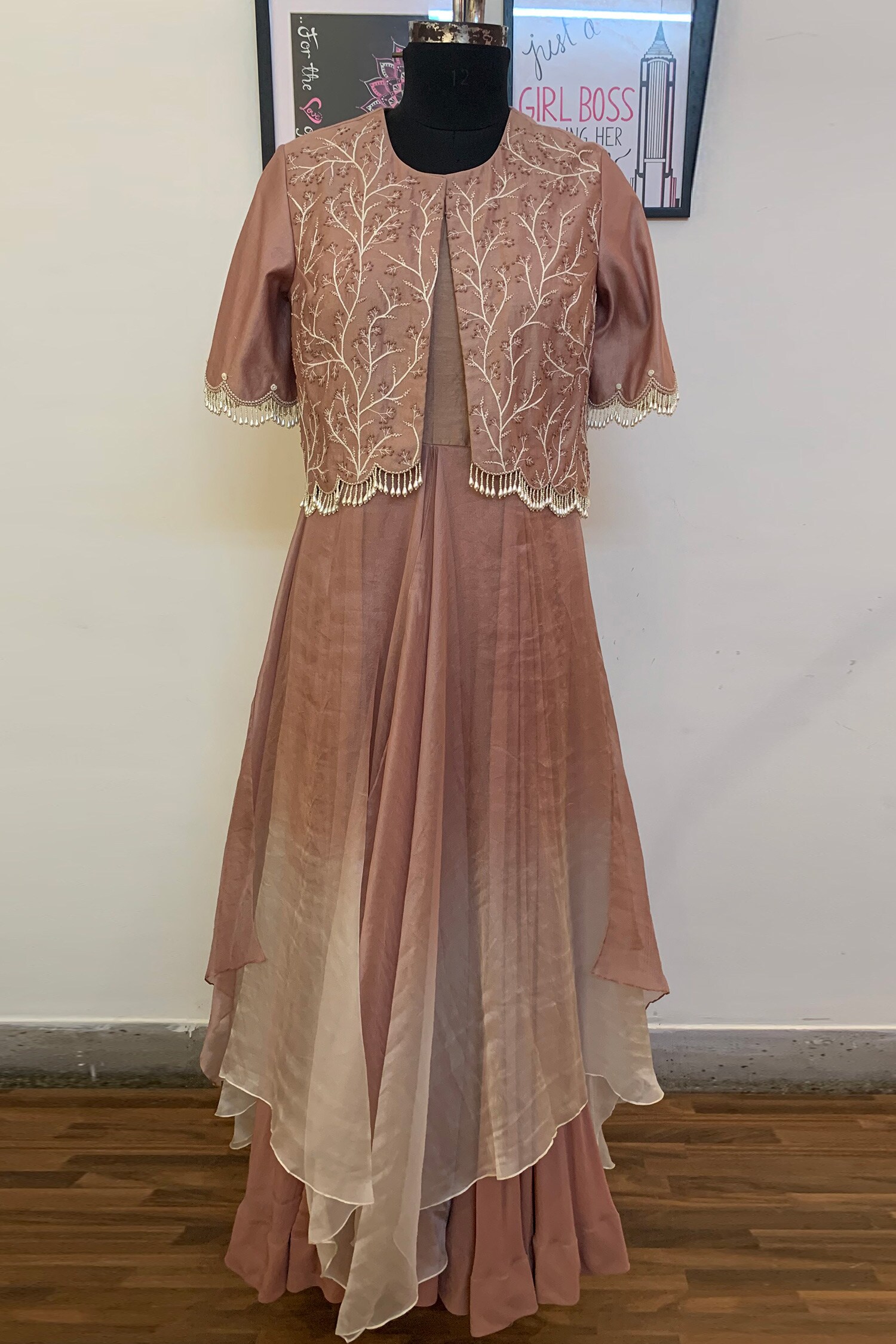 Buy Eclat by Prerika Jalan Pink Georgette Silk Chanderi Dress With ...