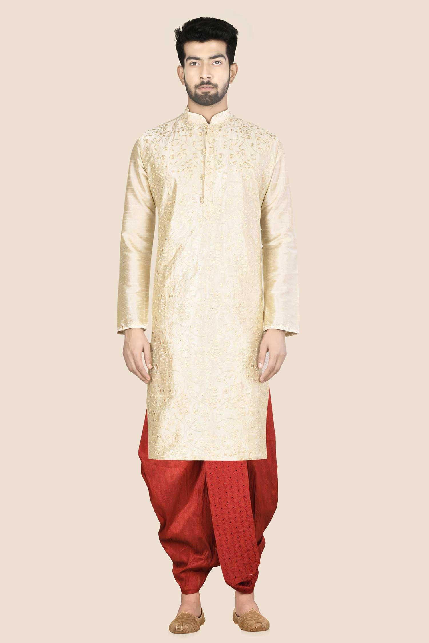 Buy Aryavir Malhotra Maroon Dupion Silk Embroidered Dhoti Pant Online ...