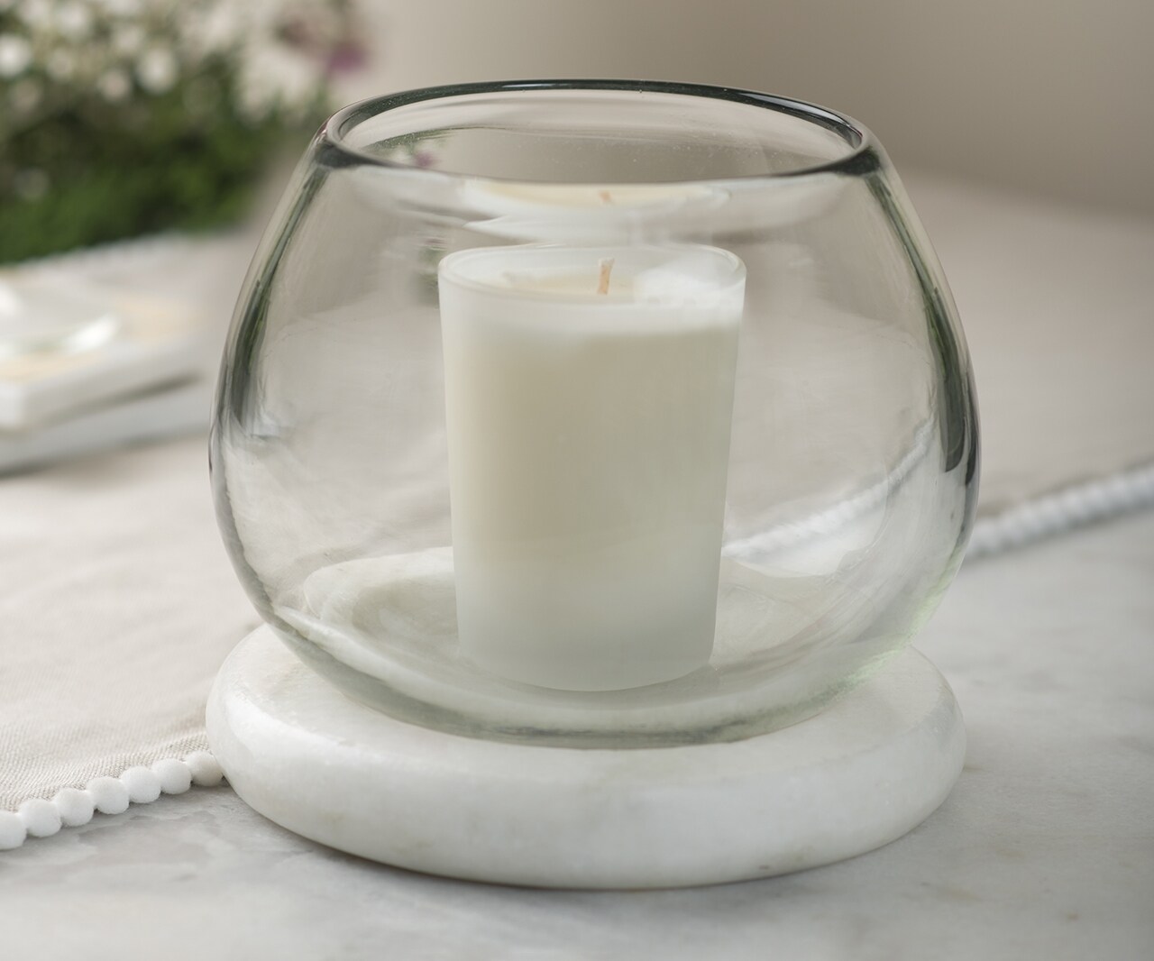 Buy Elm & Oak Zuma Glass And Marble Candle Holder Online | Aza Fashions