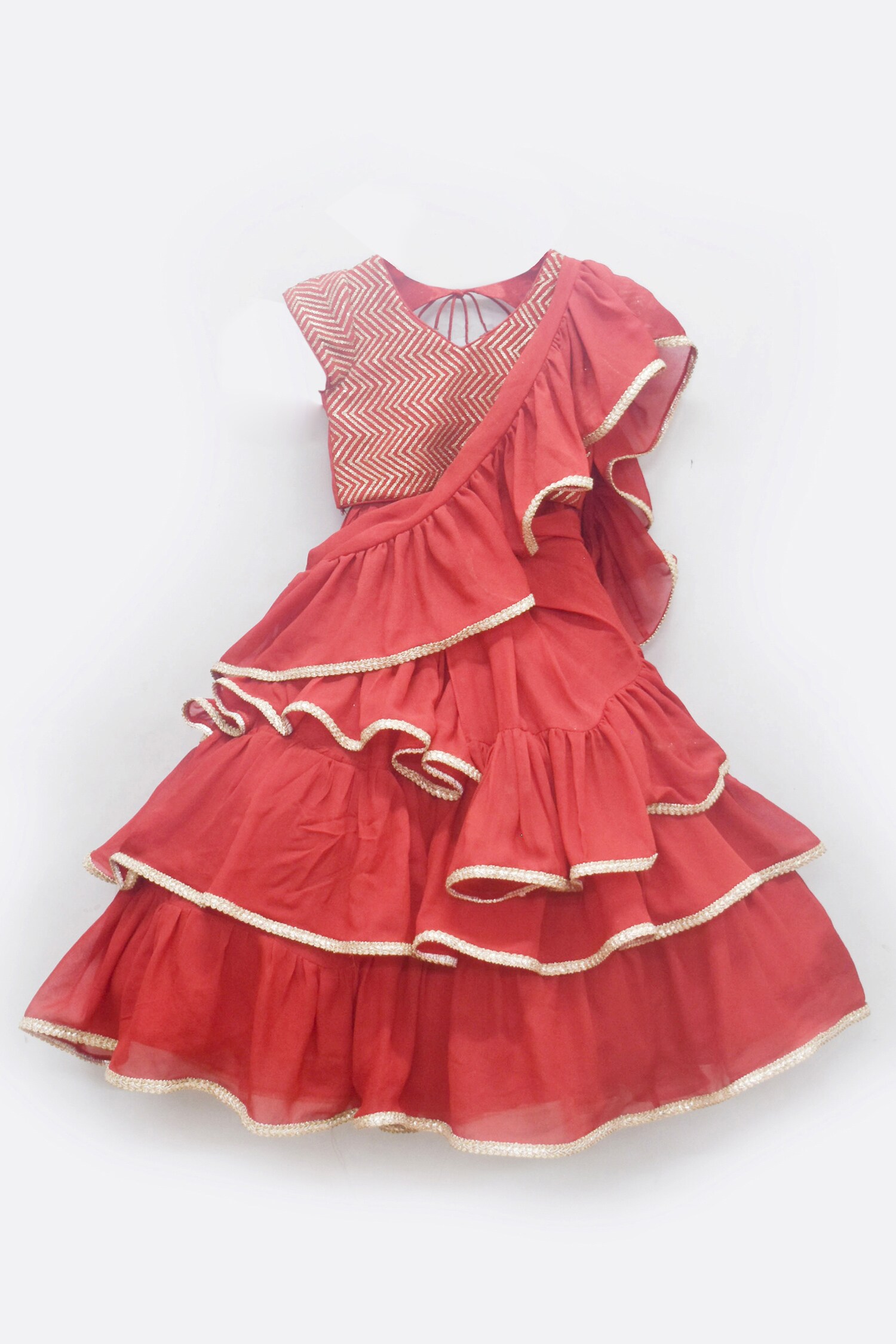 Buy FAYON KIDS Red Embellished Lehenga Set For Girls Online | Aza Fashions