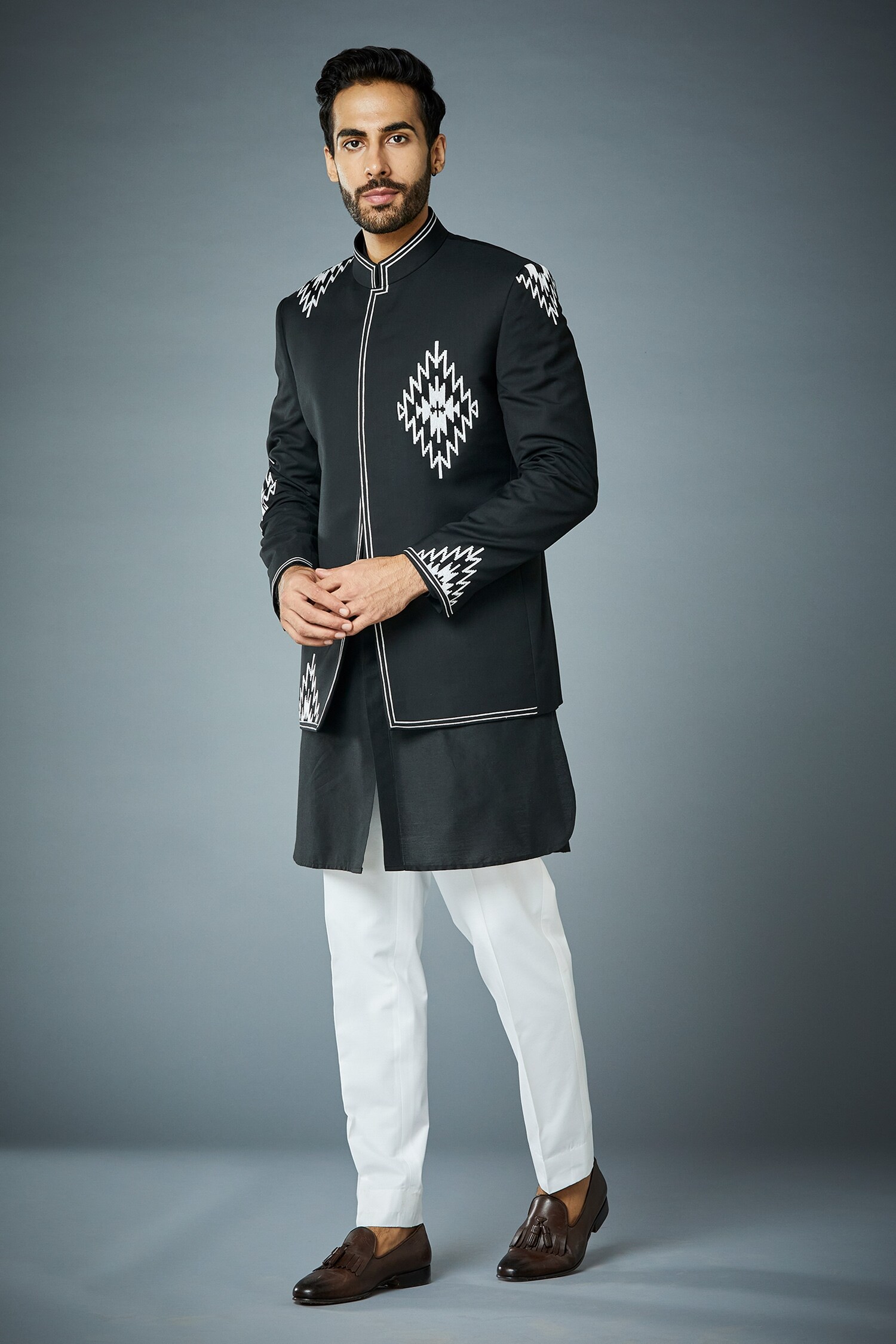 Buy Gargee Designers Black Jacket Embroidered Bandhgala And Kurta Set ...