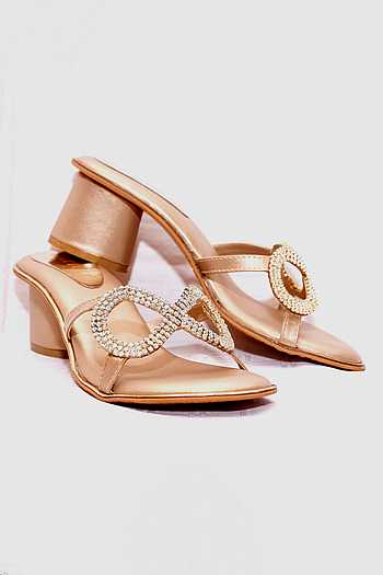 Buy Foot Fuel Gold Rexine Embellished Round Heels Online | Aza Fashions