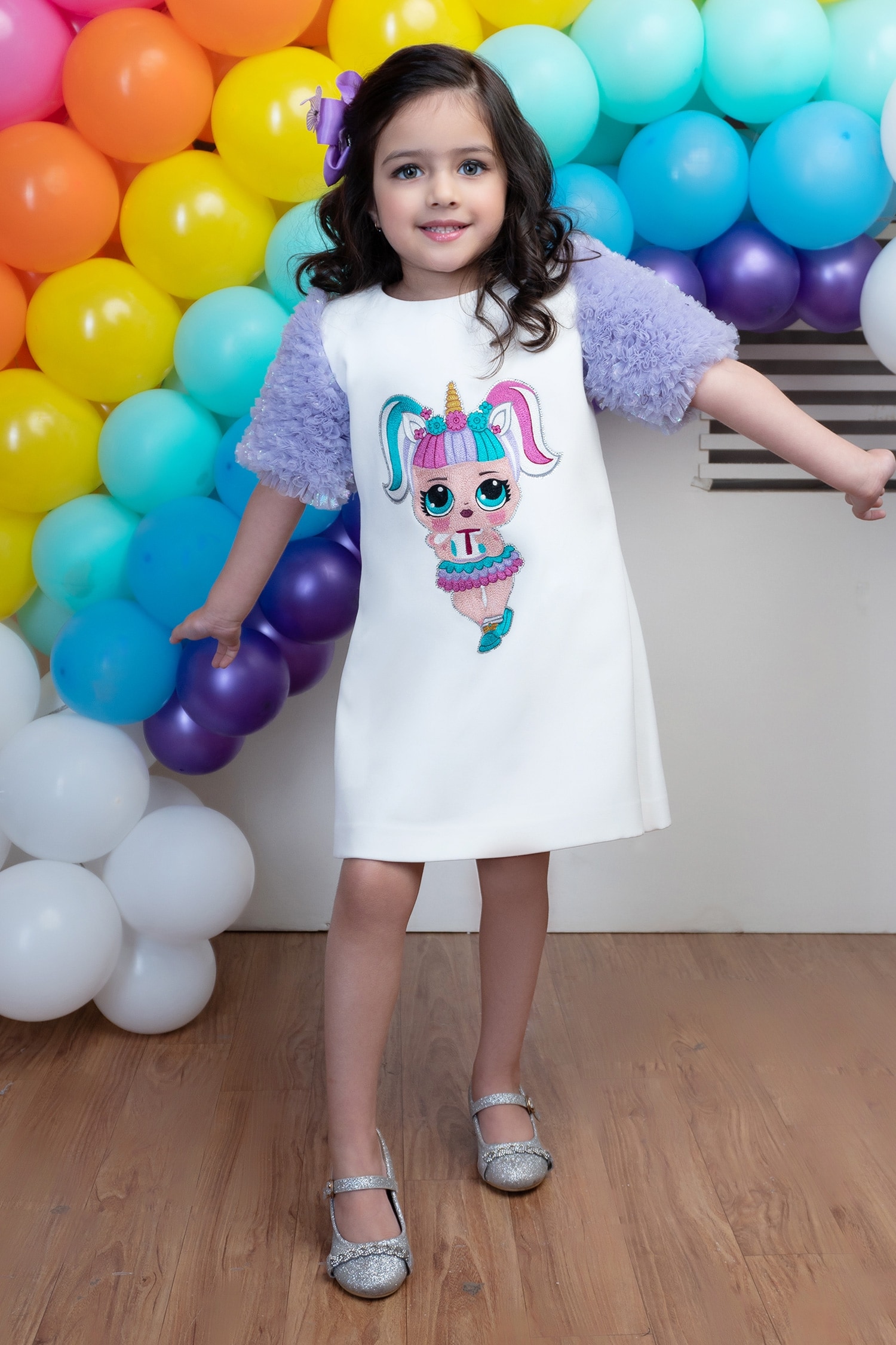 Buy Hoity Moppet White Unicorn Embroidered Dress For Girls Online | Aza Fashions