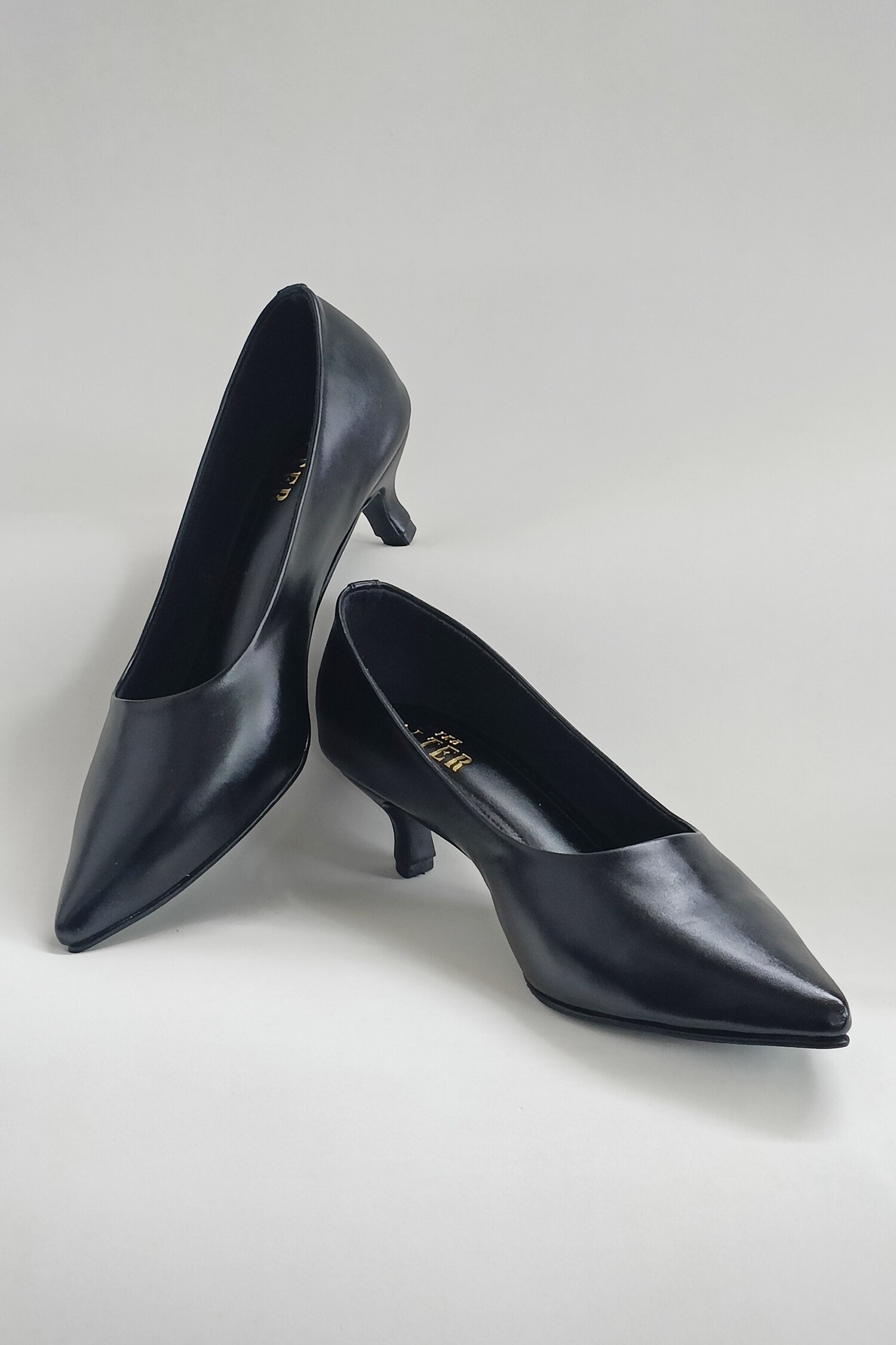 Buy The Alter Black Faux Leather / Non Leather Stacy Stiletto Pumps ...