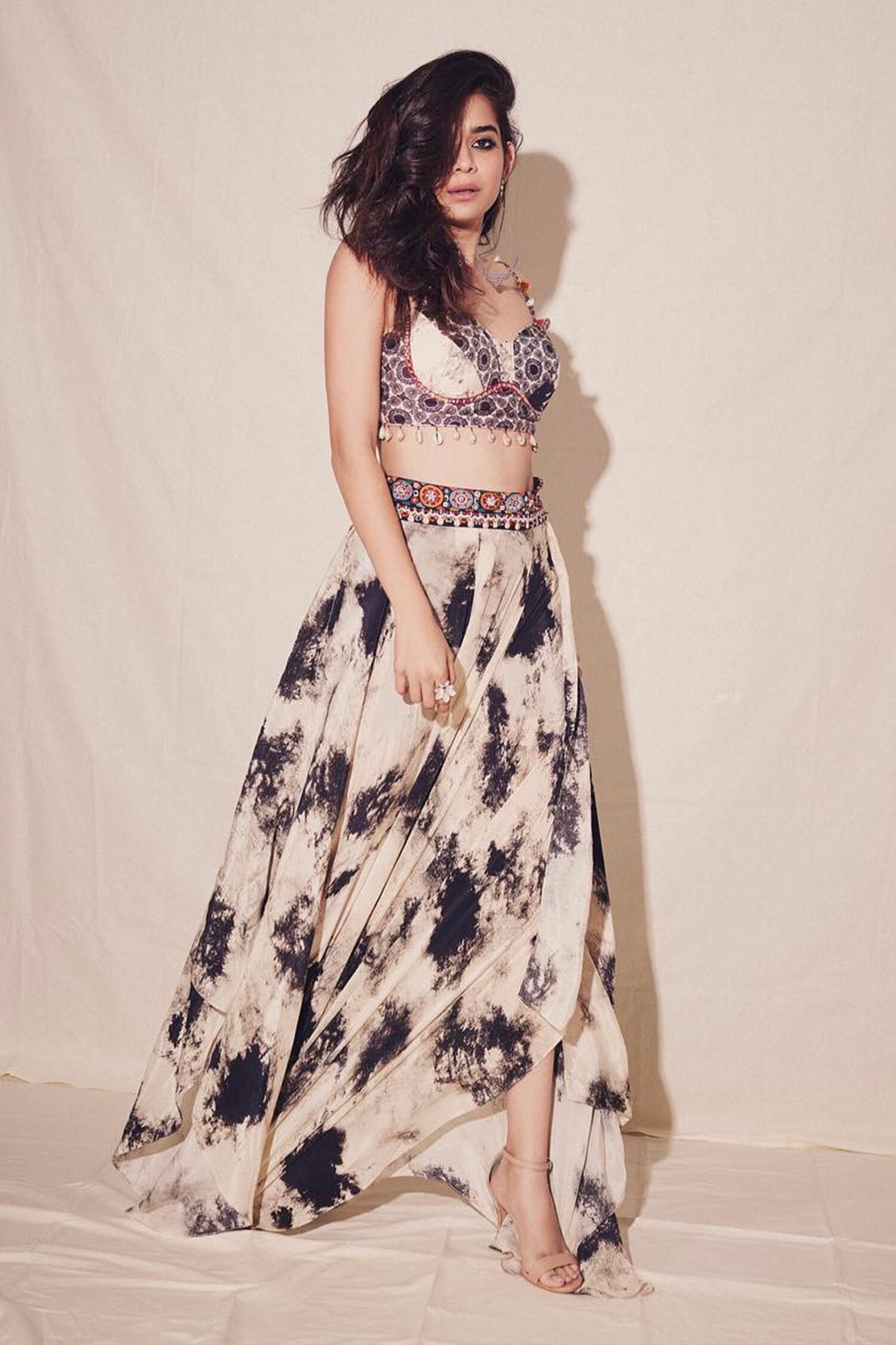 Buy Aseem Kapoor Black Natural Crepe Chakra Tie Dye Print Skirt And ...