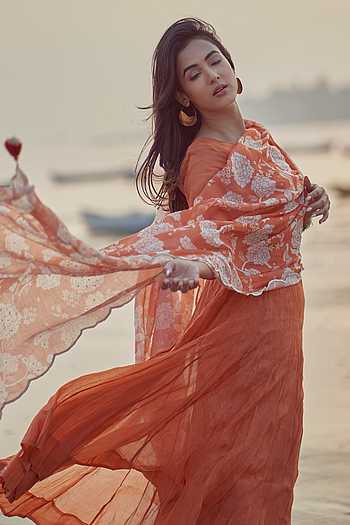 Buy Paulmi and Harsh Orange Cotton Anarkali Set Online | Aza Fashions