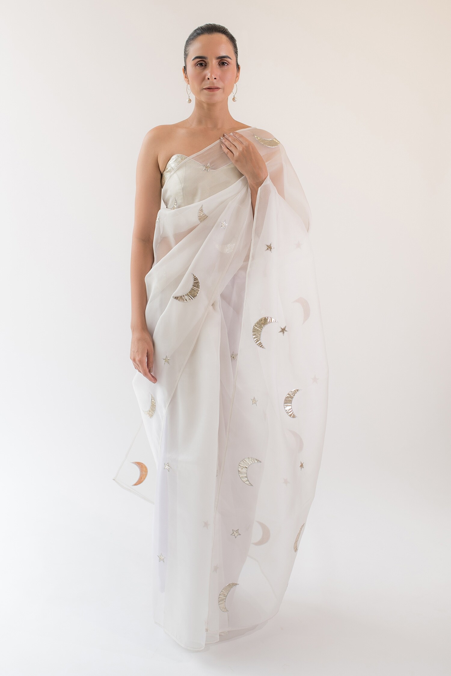 Buy Kapardara Ivory Pure Silk Organza Zari Embroidered Saree Online ...