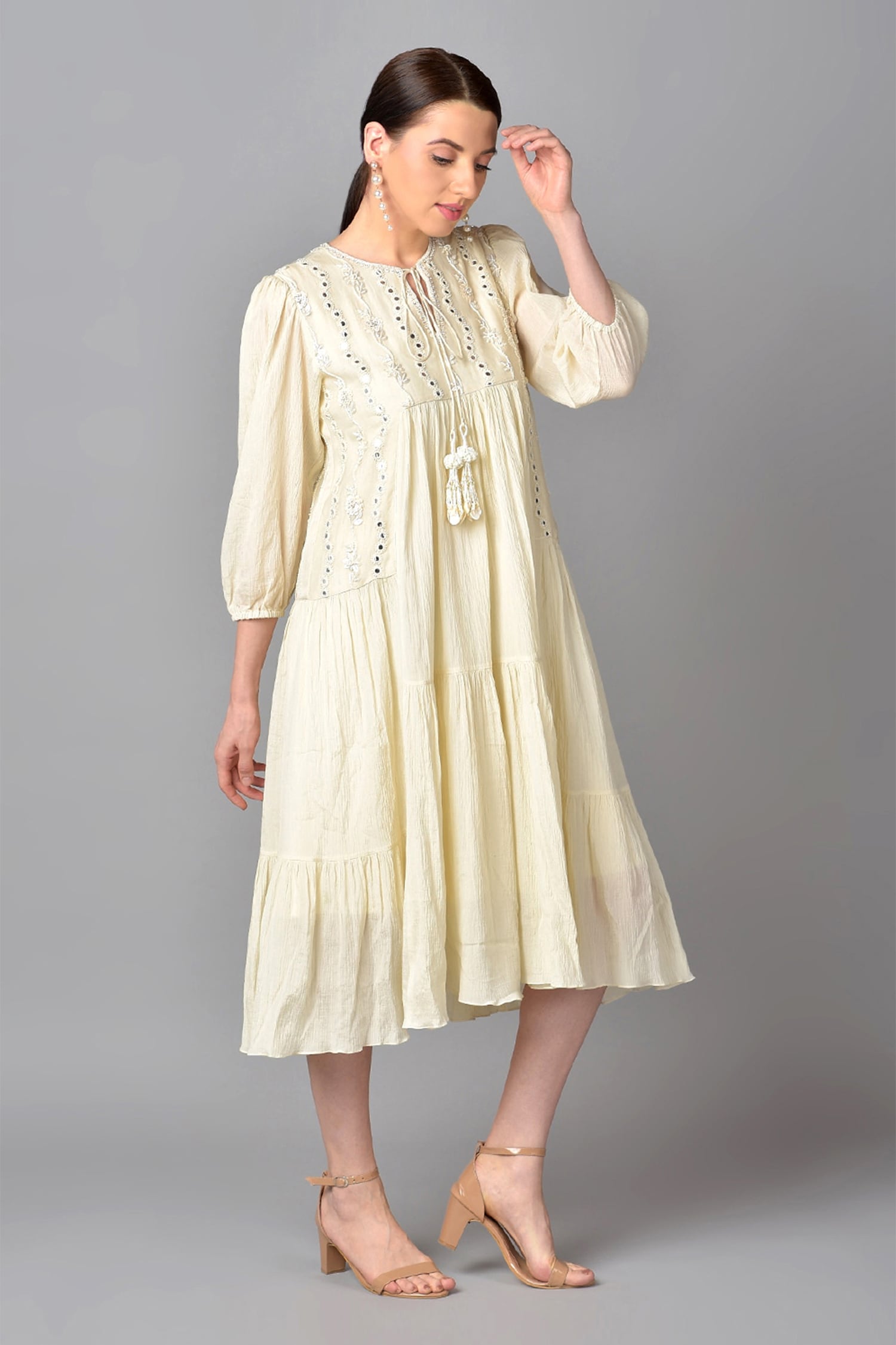 Buy Keith Gomes White Cotton Chiffon Embroidered Dress Online | Aza ...