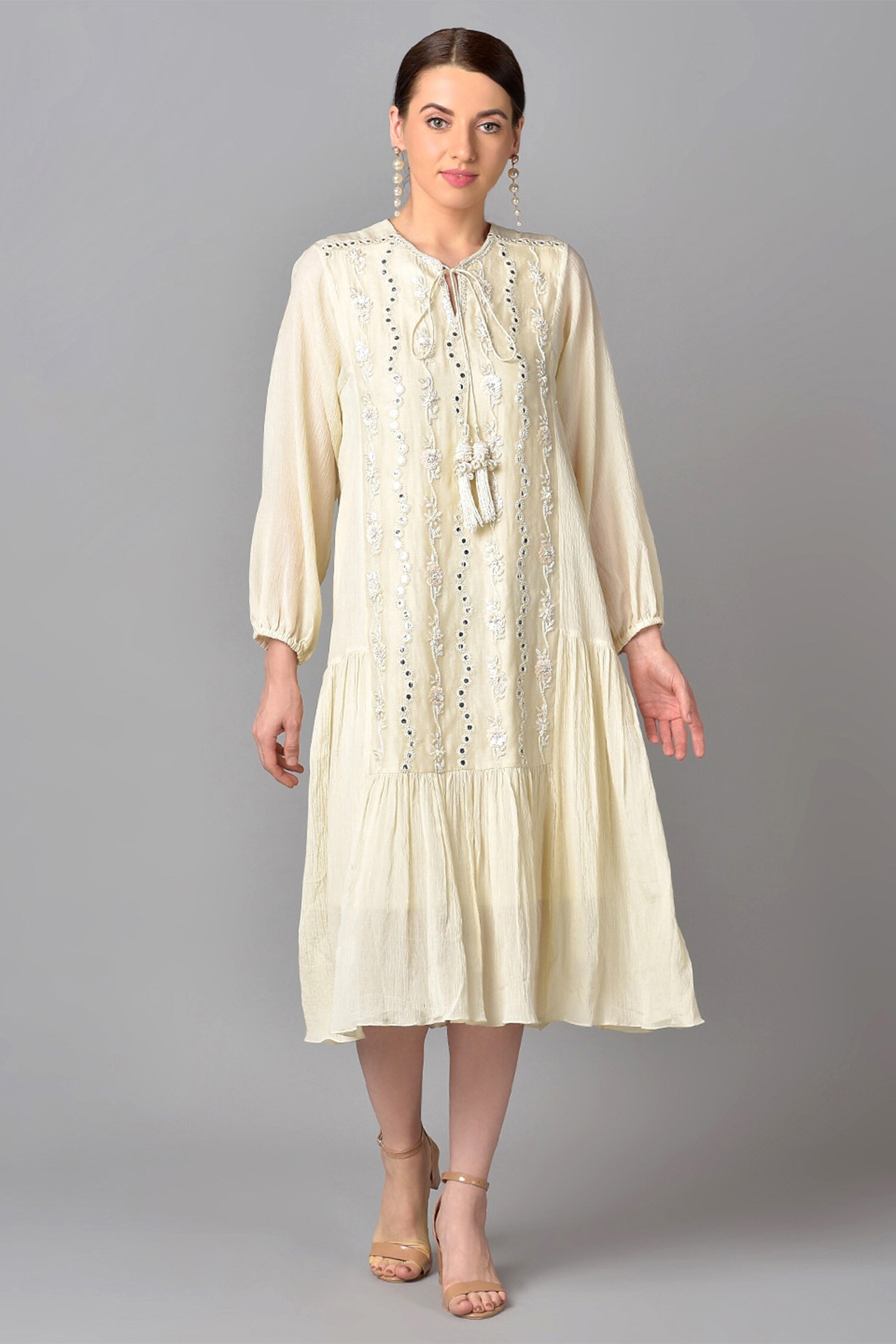 Buy Keith Gomes White Cotton Chiffon Embroidered Dress Online | Aza ...