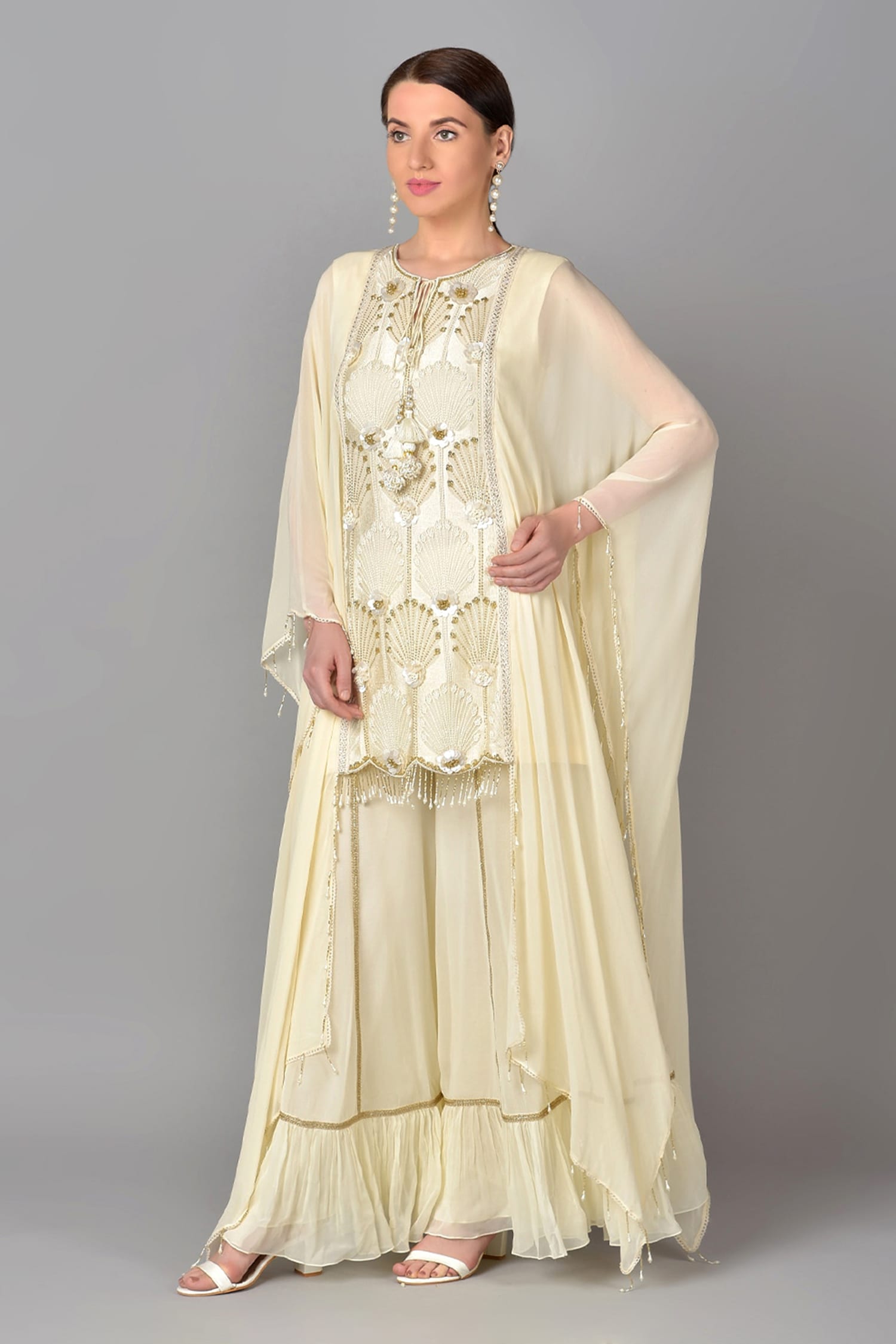 Buy Keith Gomes White Georgette Embroidered Tunic And Palazzo Set ...