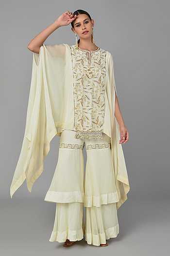 Buy Keith Gomes White Georgette Embroidered Tunic And Sharara Set ...