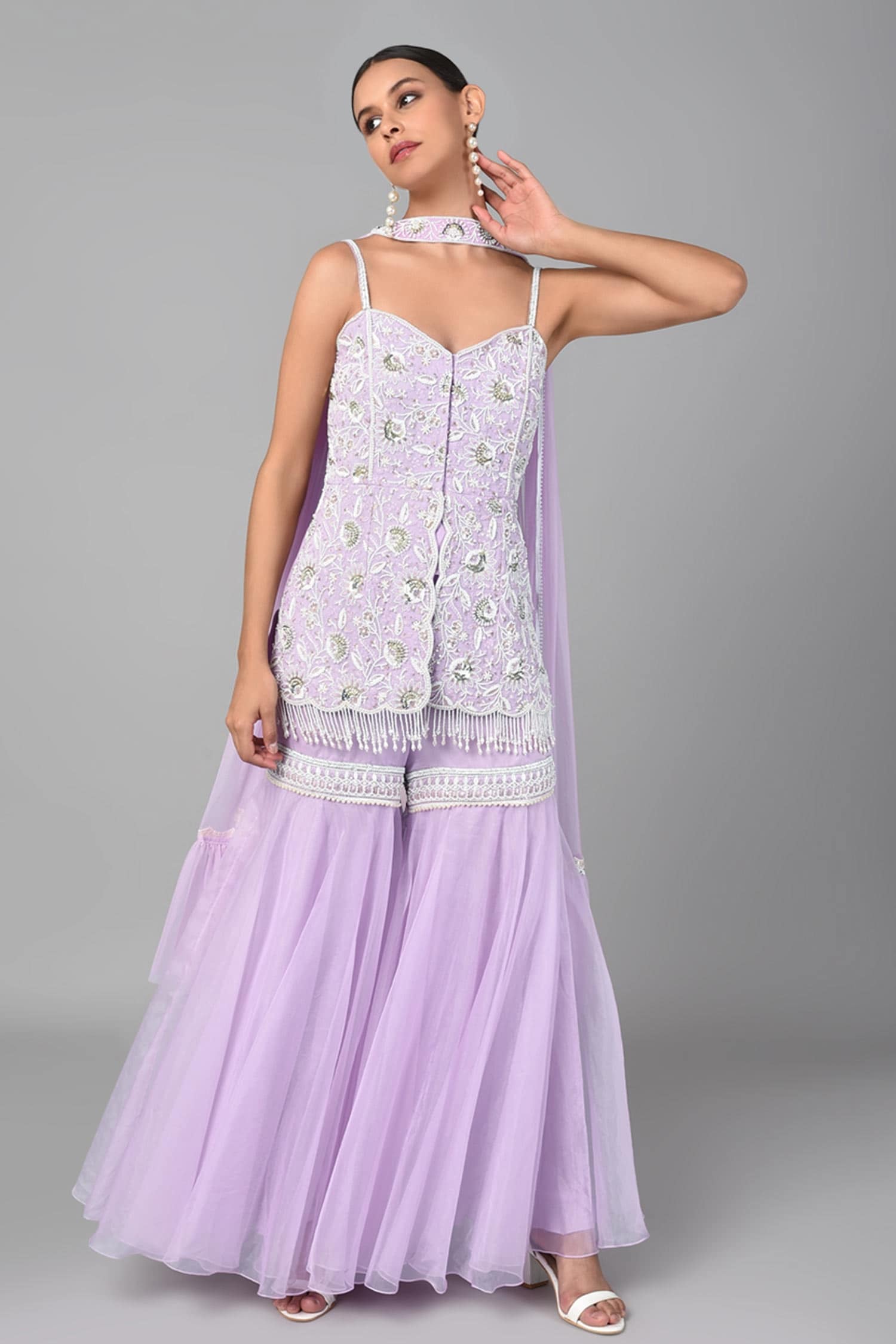 Buy Keith Gomes Purple Georgette Embroidered Kurta Sharara Set Online ...