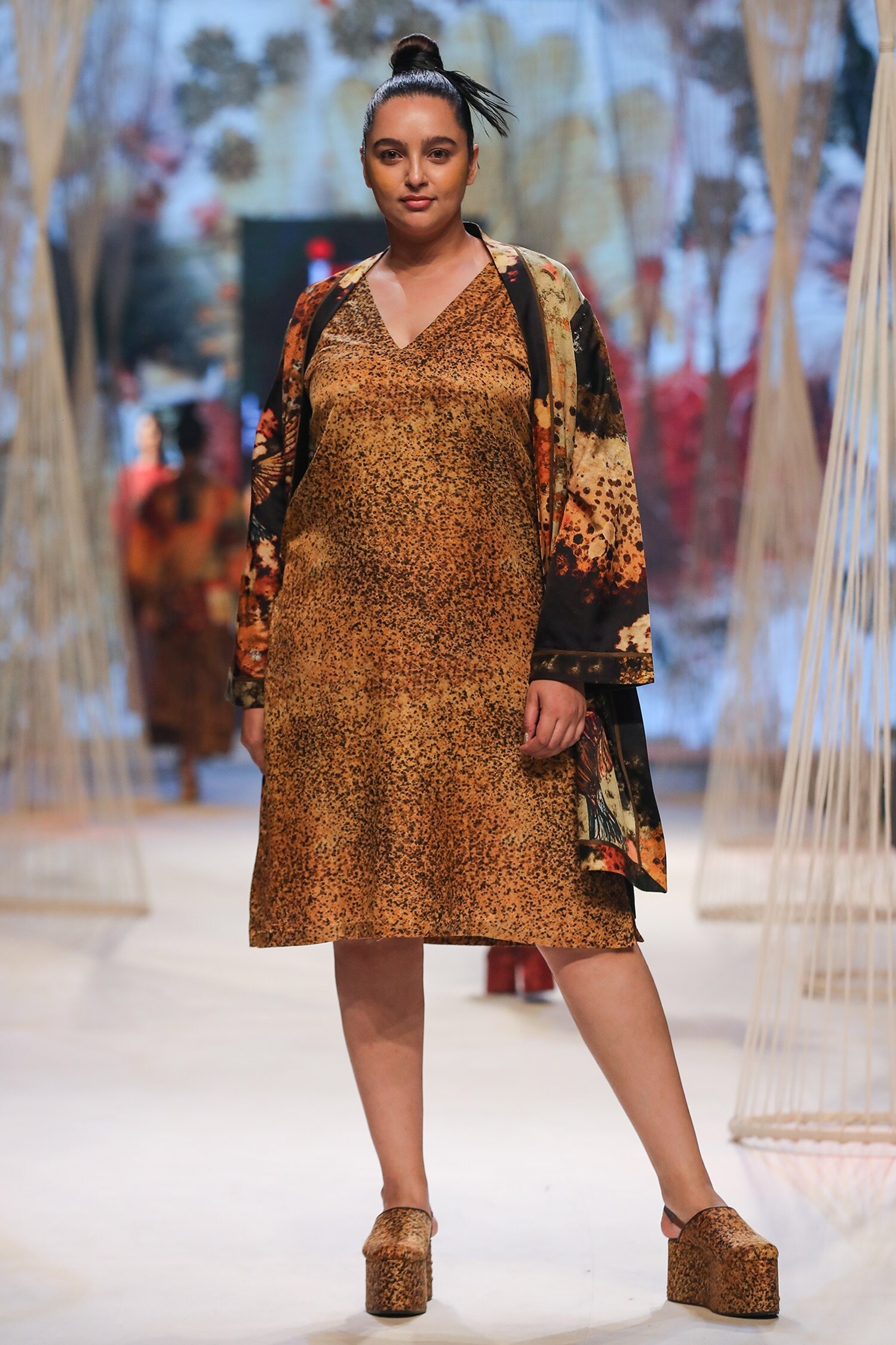 Buy TIL Yellow Cotton Silk Satin Freckle Print Dress Online | Aza Fashions