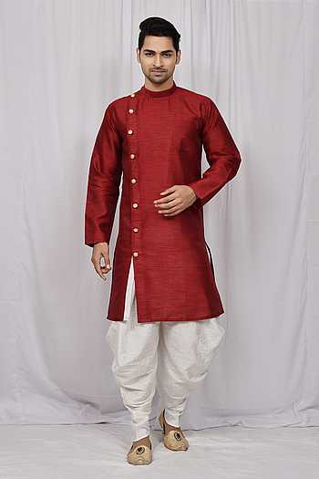 Buy Arihant Rai Sinha Red Button Front Kurta And Dhoti Pant Set Online ...