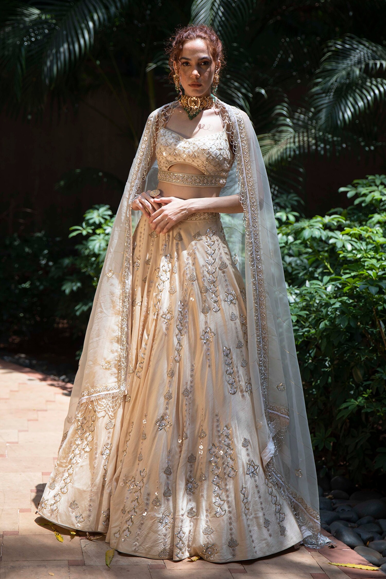 Buy Labbada Beige Embroidered Lehenga Set Online | Aza Fashions