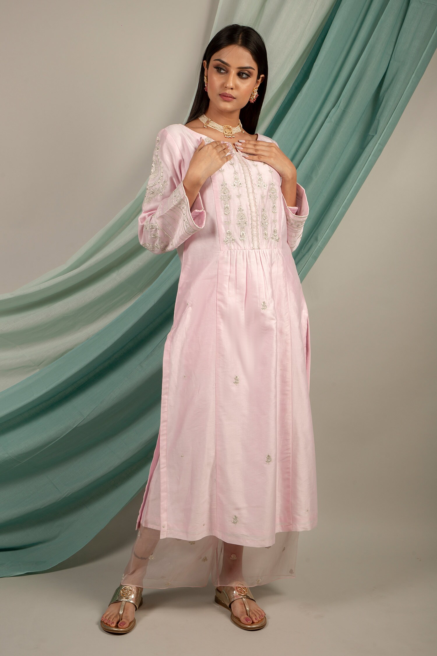 Buy Priya Chaudhary Pink Chanderi Silk Pant Online | Aza Fashions