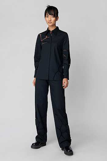 Buy Genes Lecoanet Hemant Black Cotton Straight Fit Trousers Online ...