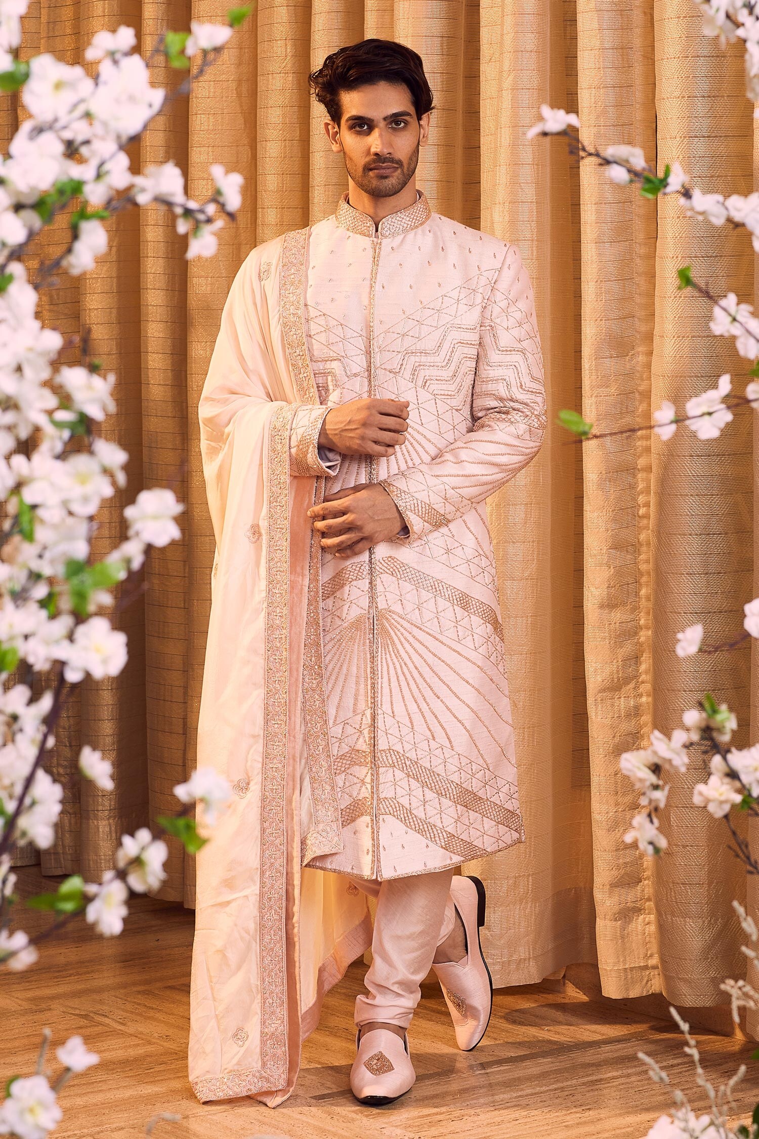Buy Bindani by Jigar & Nikita White Embroidered Sherwani Set Online ...