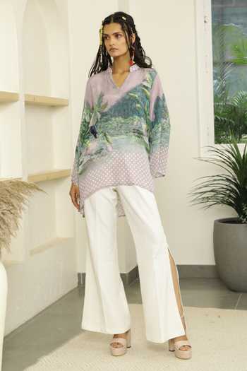 Buy Kalista Purple Viscose Crepe Rose Tunic And Pant Set Online | Aza ...
