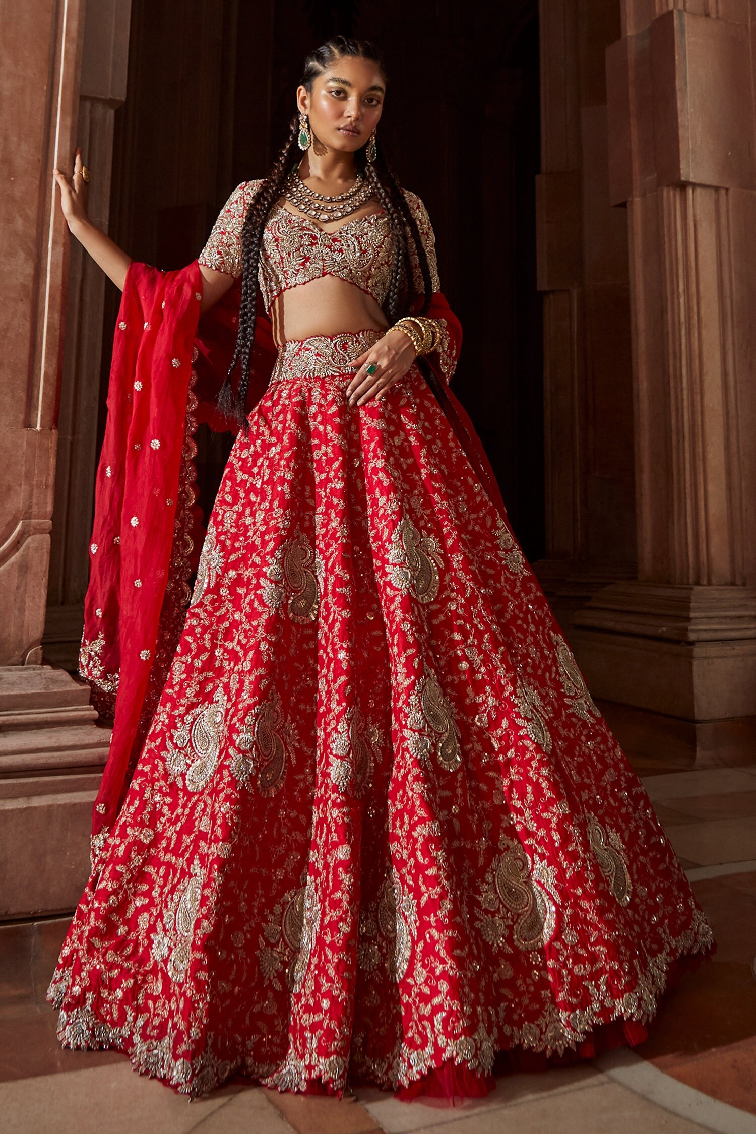 Buy Mrunalini Rao Raw Silk Nemali Lata Embroidered Lehenga Set Online ...