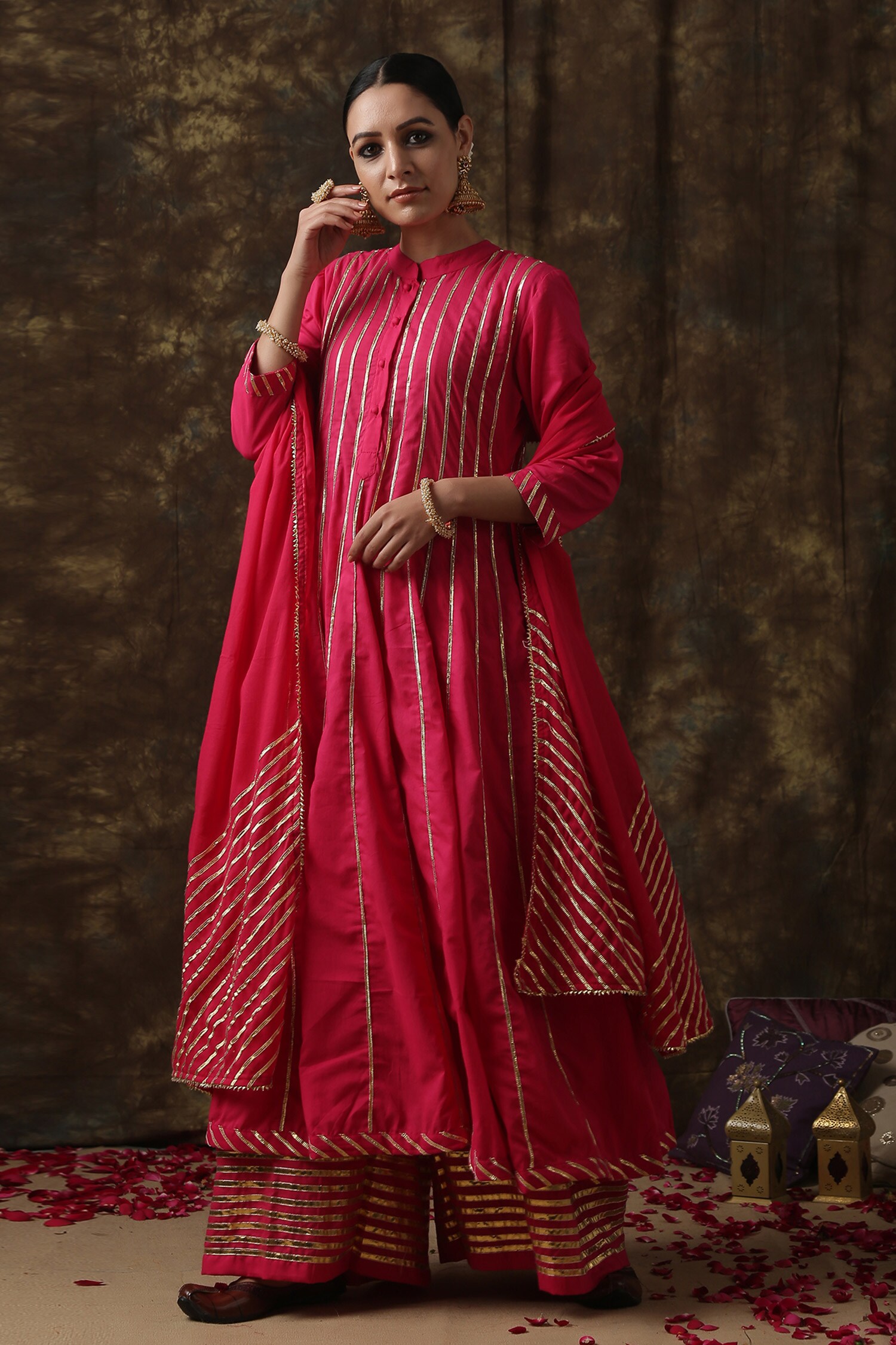 Buy Maison Shefali Pink Kurta Embroidered Anarkali Palazzo Set Online | Aza Fashions