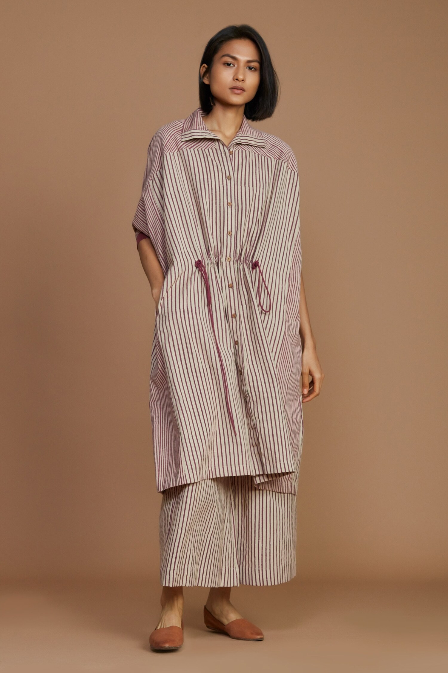 Buy Mati Pink Cotton Striped Kaftan Style Kurta Online | Aza Fashions