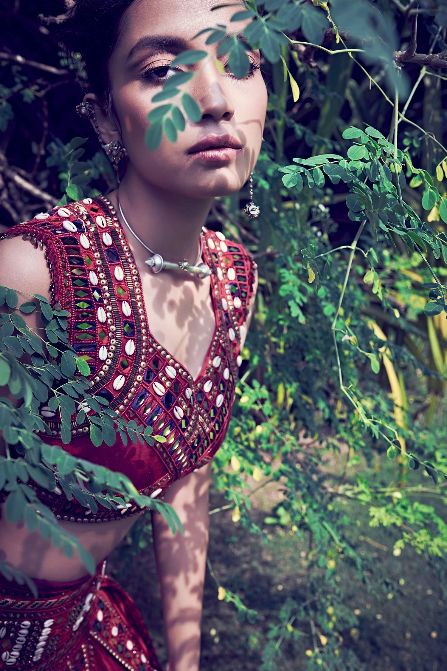 Buy Surily G Maroon Munga Silk Embroidered Crop Top Online | Aza Fashions